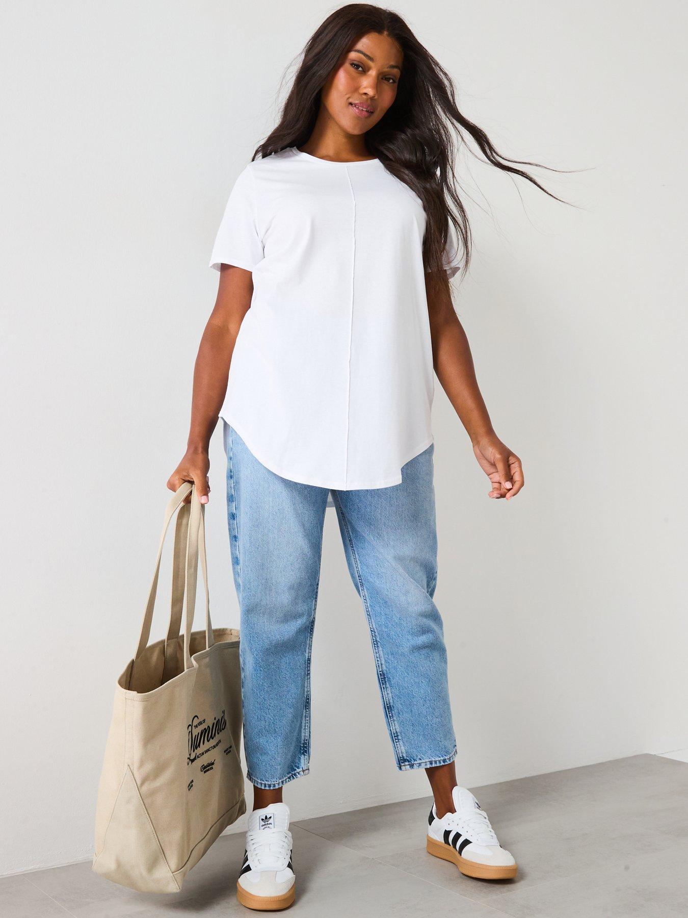 V by Very Curve Scoop Hem Crew Neck T-Shirt - White | Very