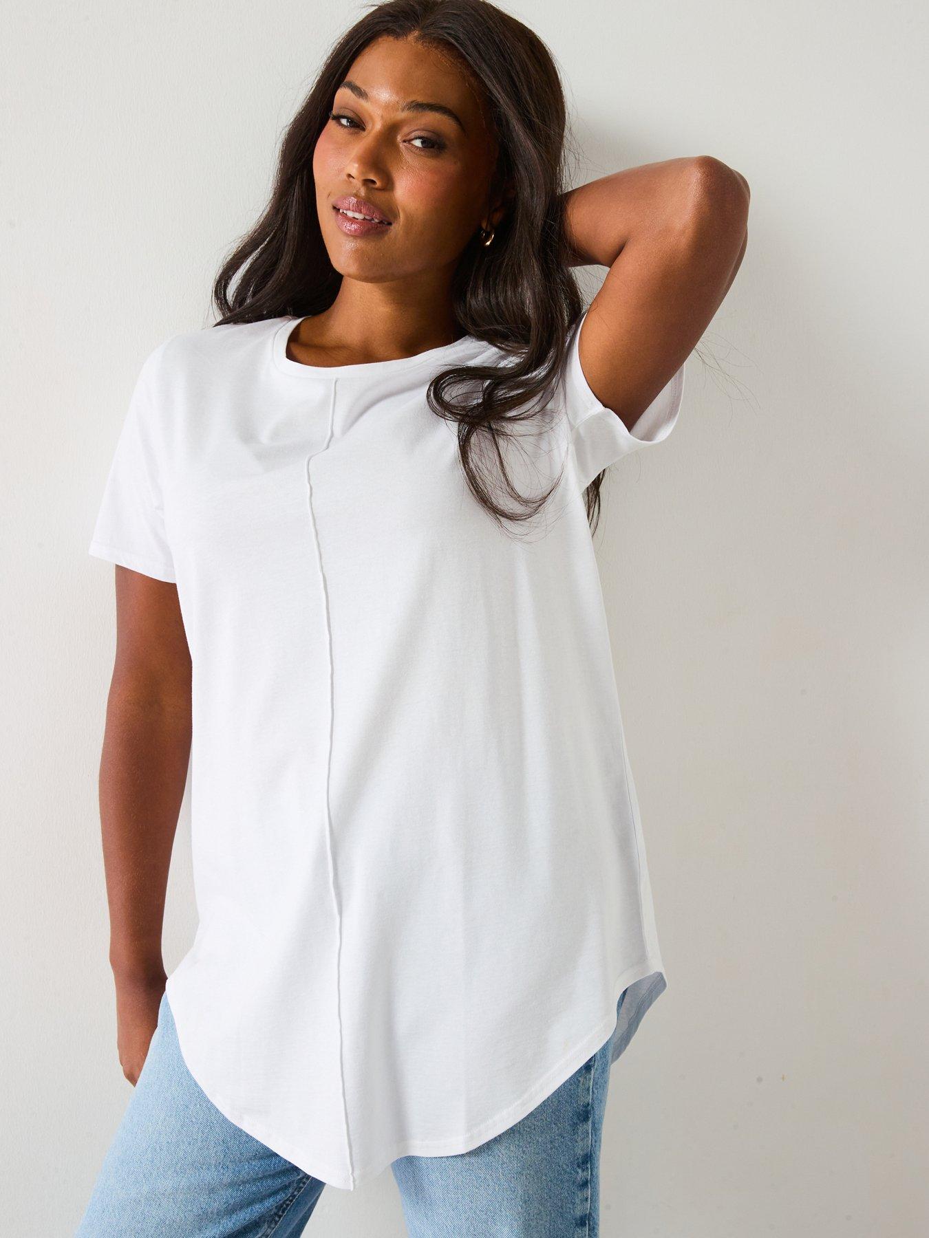 V by Very Curve Scoop Hem Crew Neck T-Shirt - White | Very