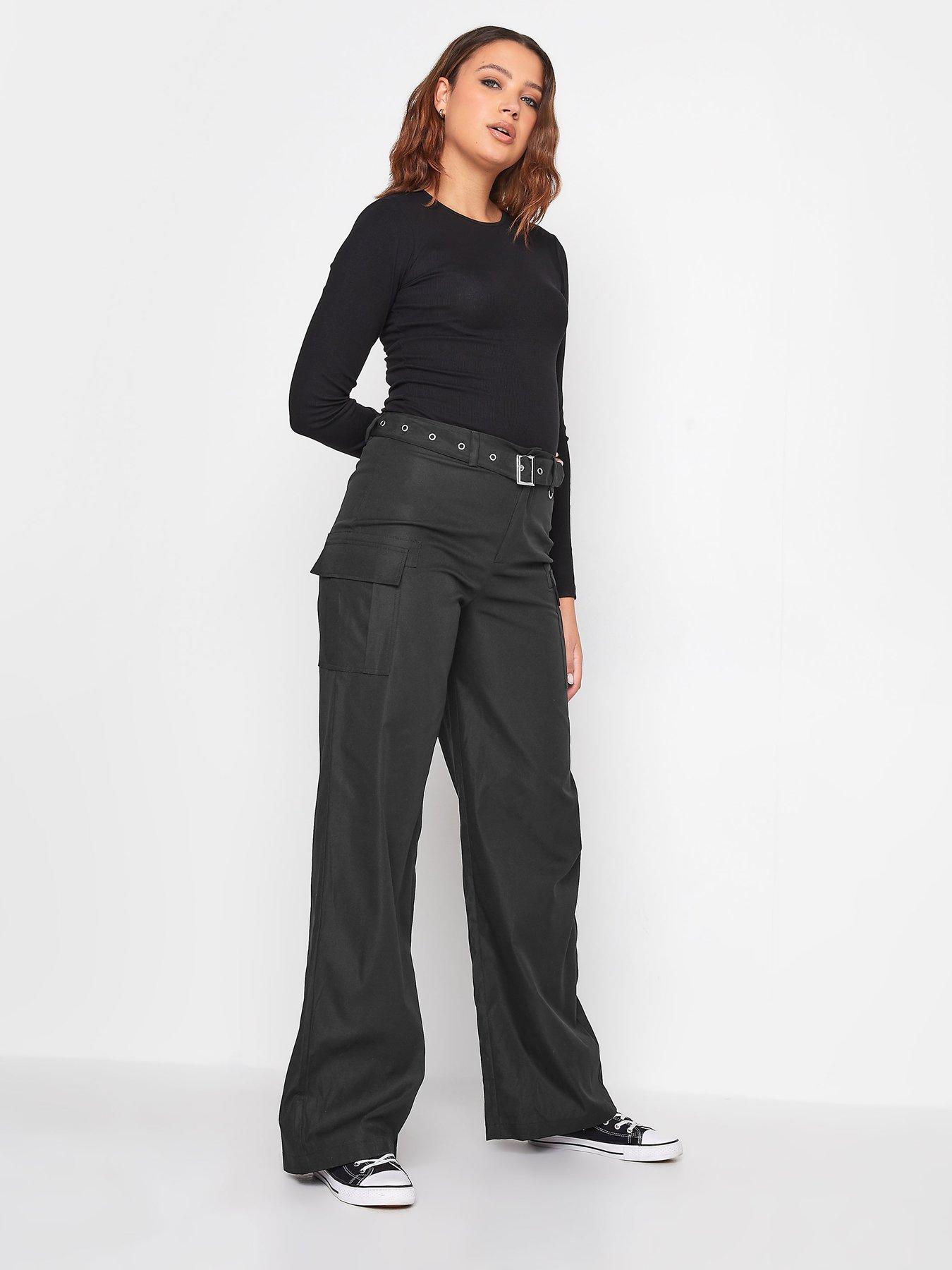Long Tall Sally Belted Wide Leg Cargo Trousers 34" - Black | Very