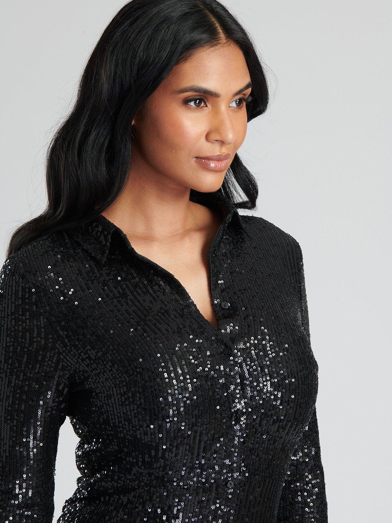 Finding Friday Black Sequin Midi Shirt Dress | Very