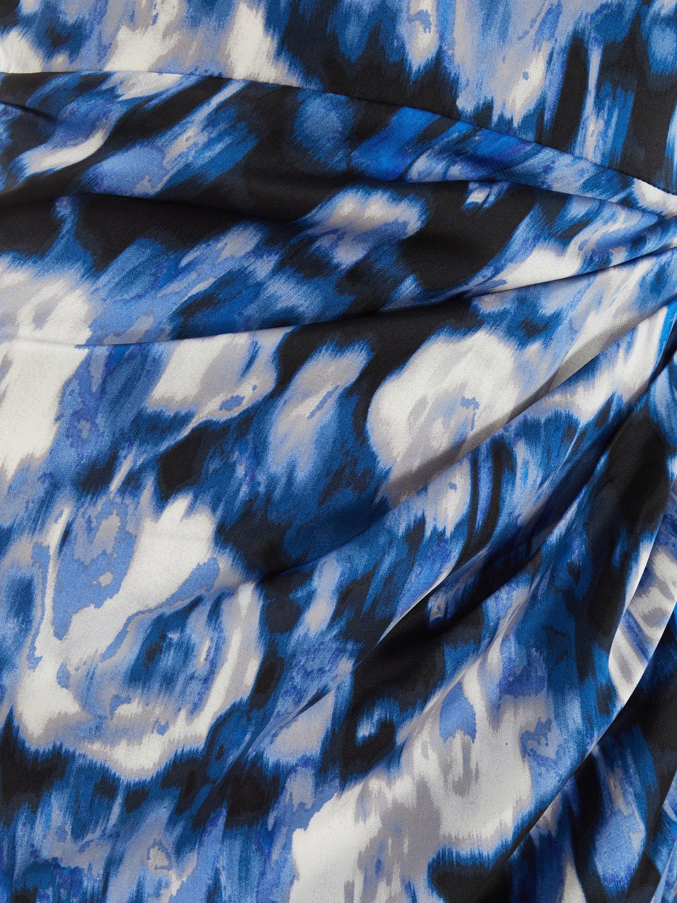Quiz Blue Smudge Print Ruched Midi Dress | Very