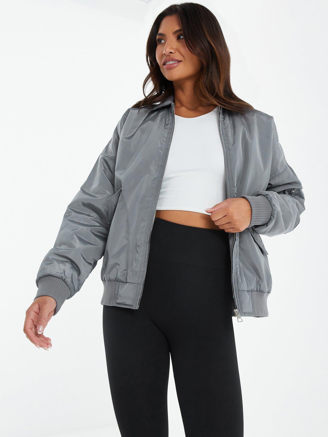 Quiz Grey Oversized Bomber Jacket | Very