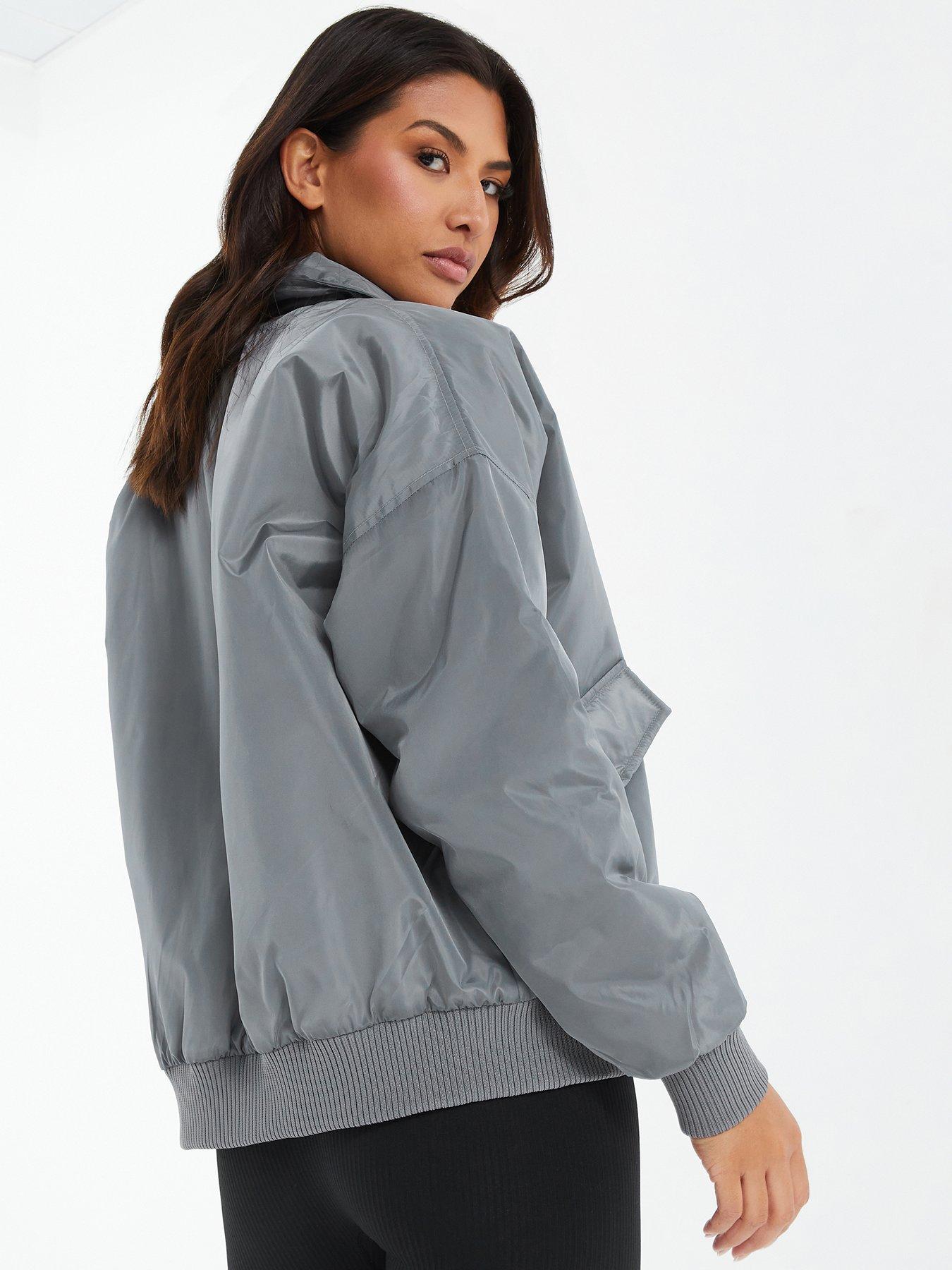 Quiz Grey Oversized Bomber Jacket | Very