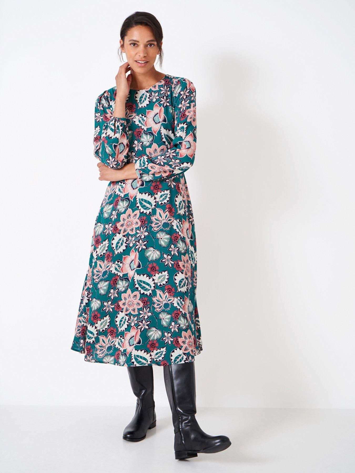 Crew Clothing Alma Long Sleeve Jersey Dress - Teal | Very.co.uk