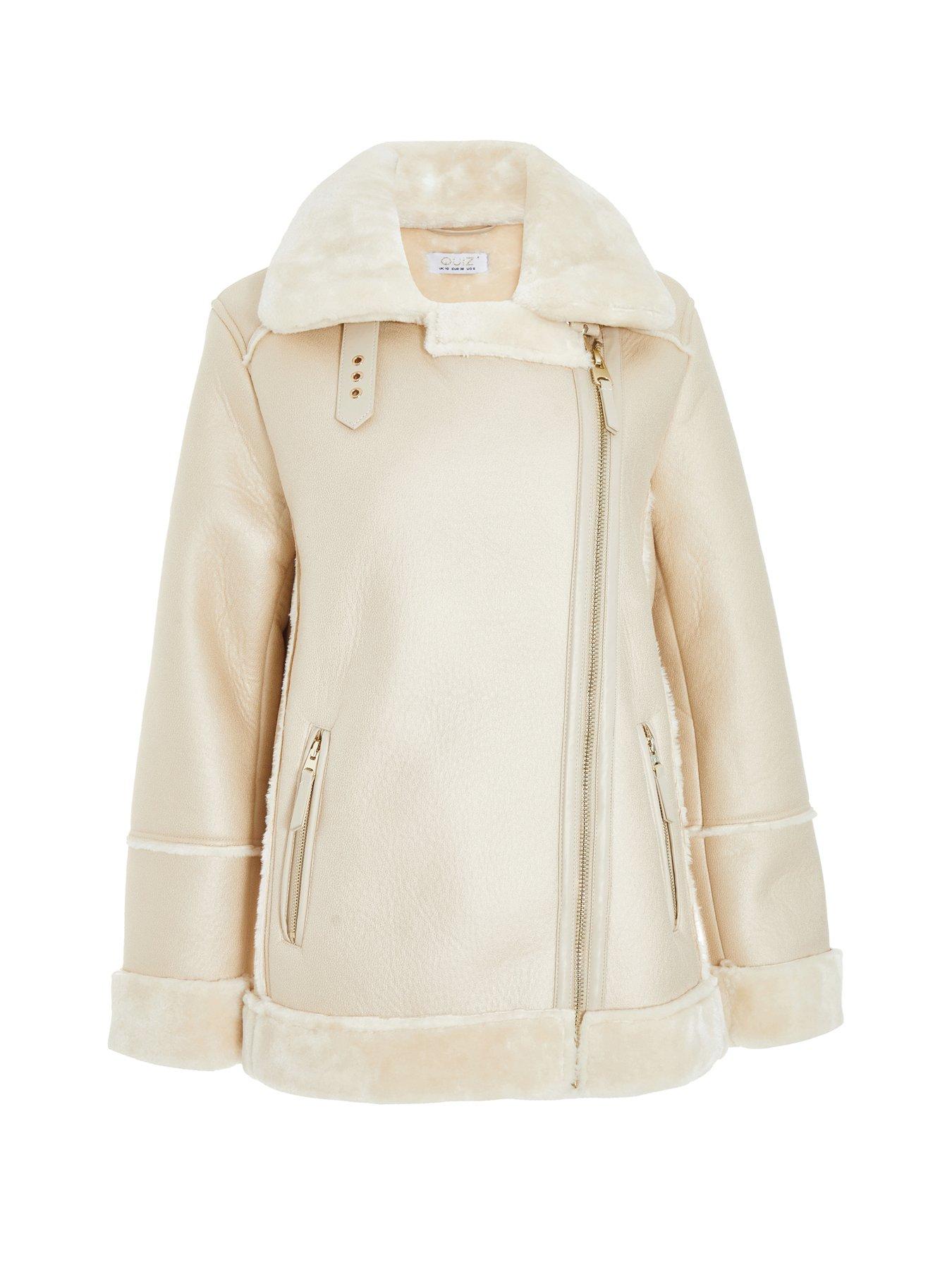 Quiz Stone Aviator Faux Fur Jacket | Very