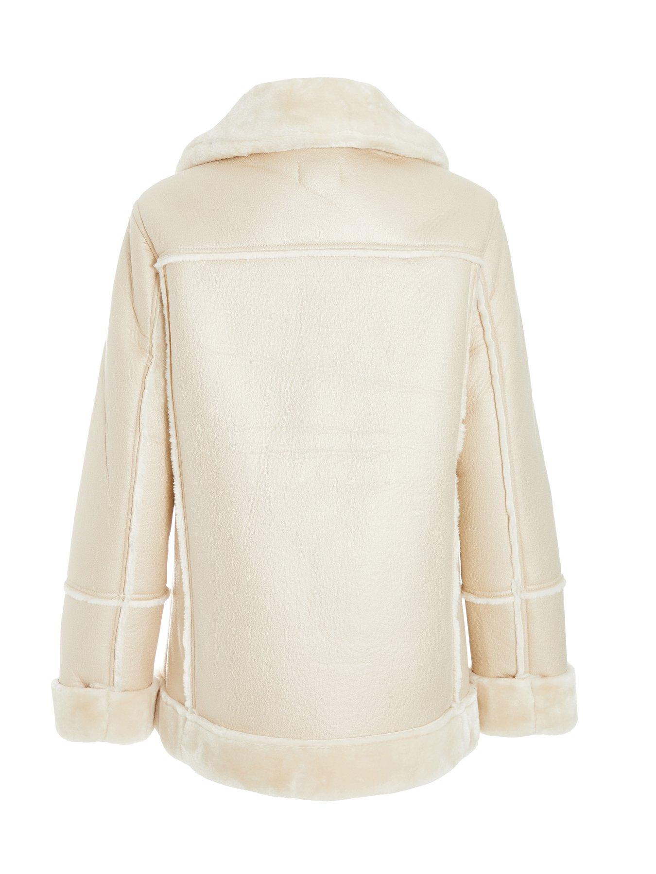 Quiz Stone Aviator Faux Fur Jacket | Very