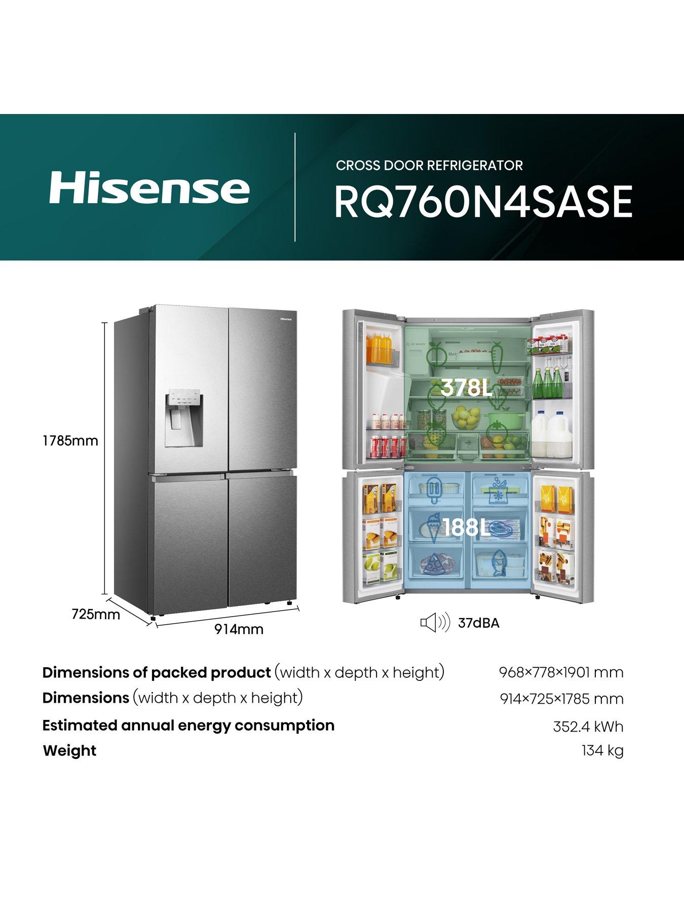 Hisense RQ760N4SASE Pureflat 90cm Cross Door, Water and Ice, American ...