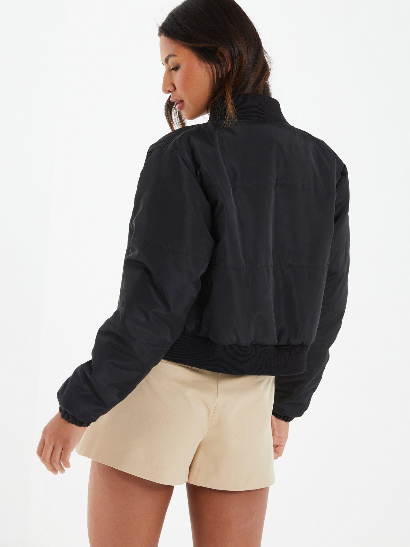 Quiz Black Ruched Sleeve Bomber Jacket | very.co.uk