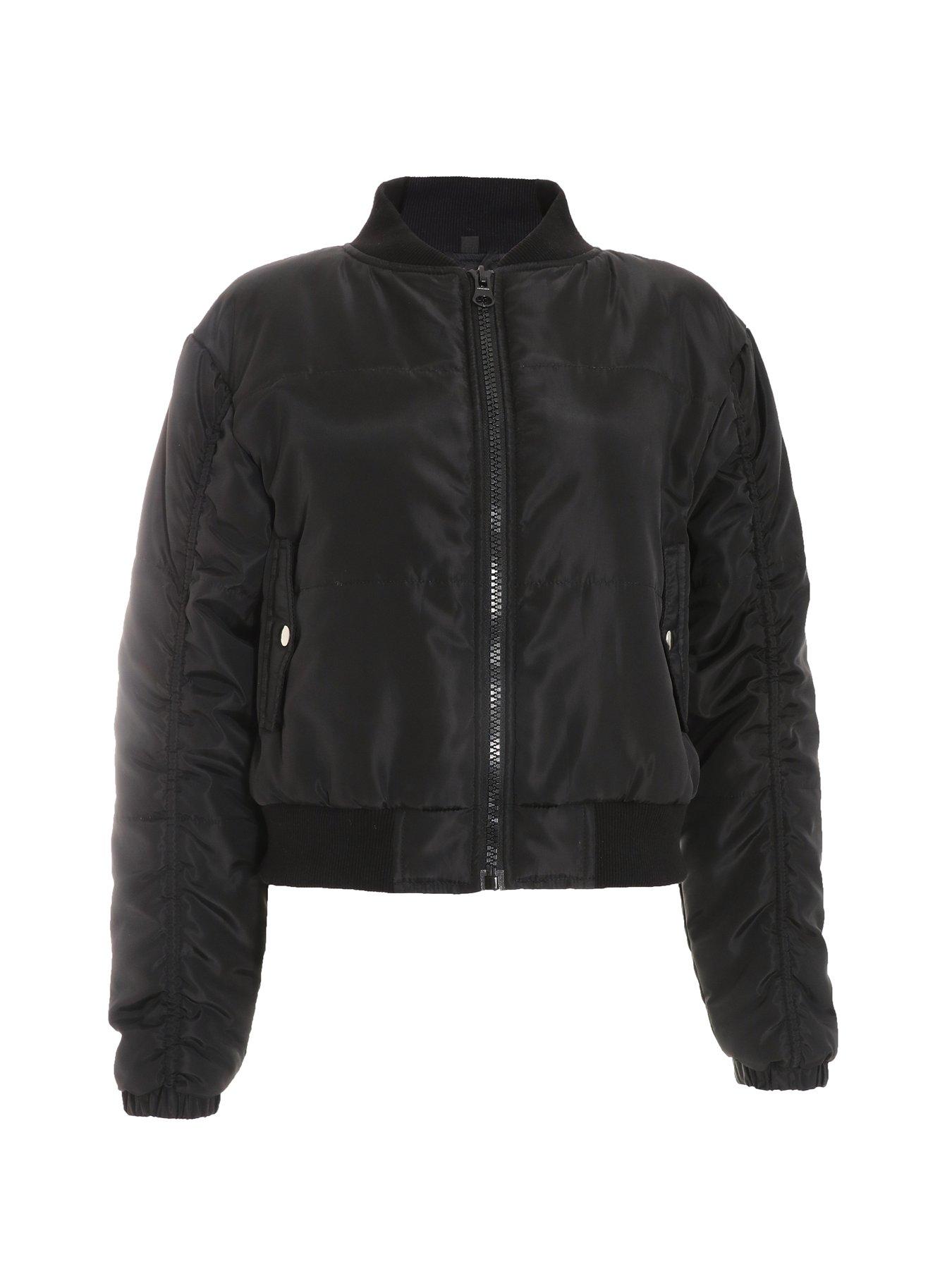 Quiz Black Ruched Sleeve Bomber Jacket | Very