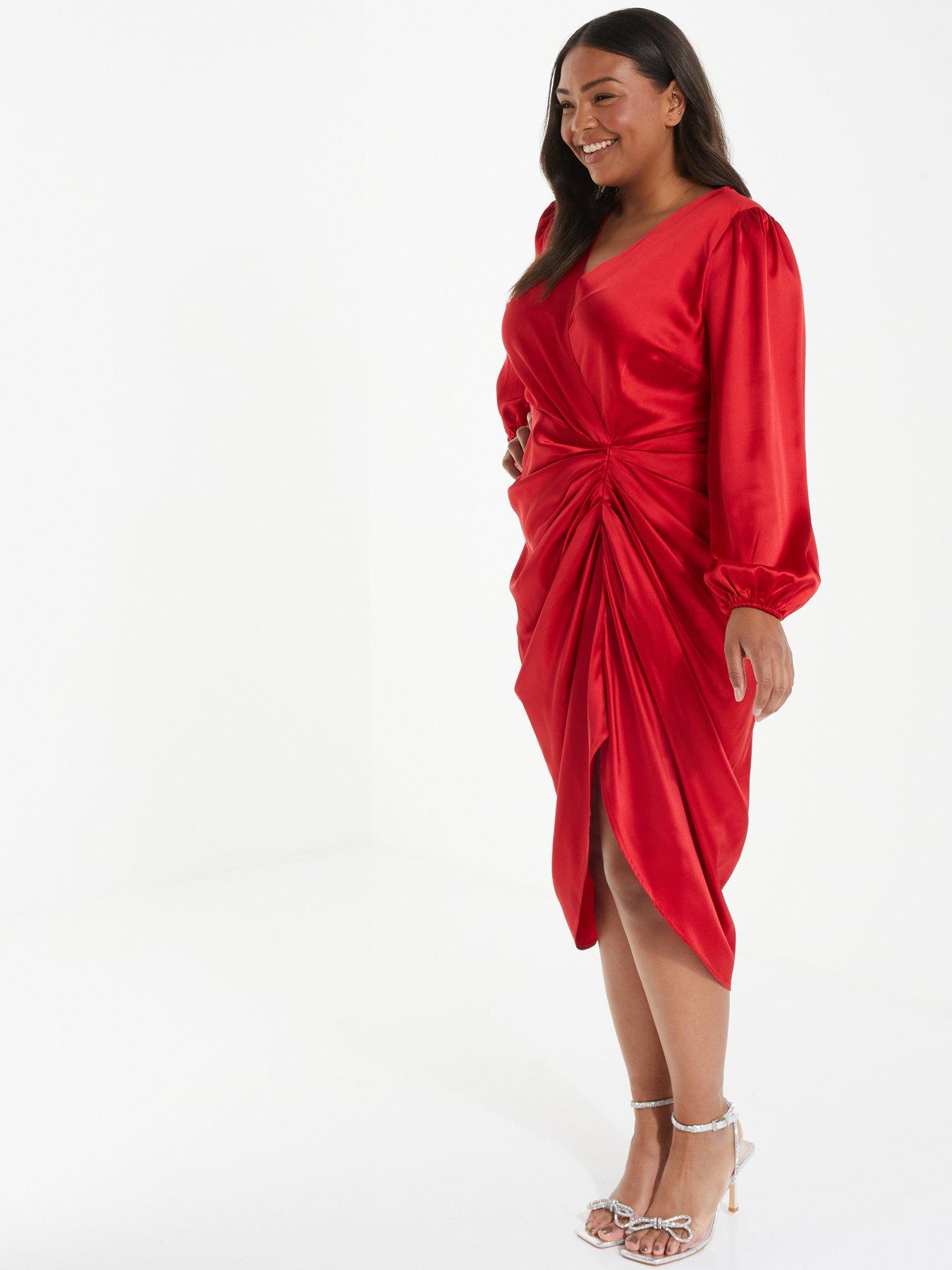 Quiz Curve Curve Red Satin Rushed Midi Dress | Very