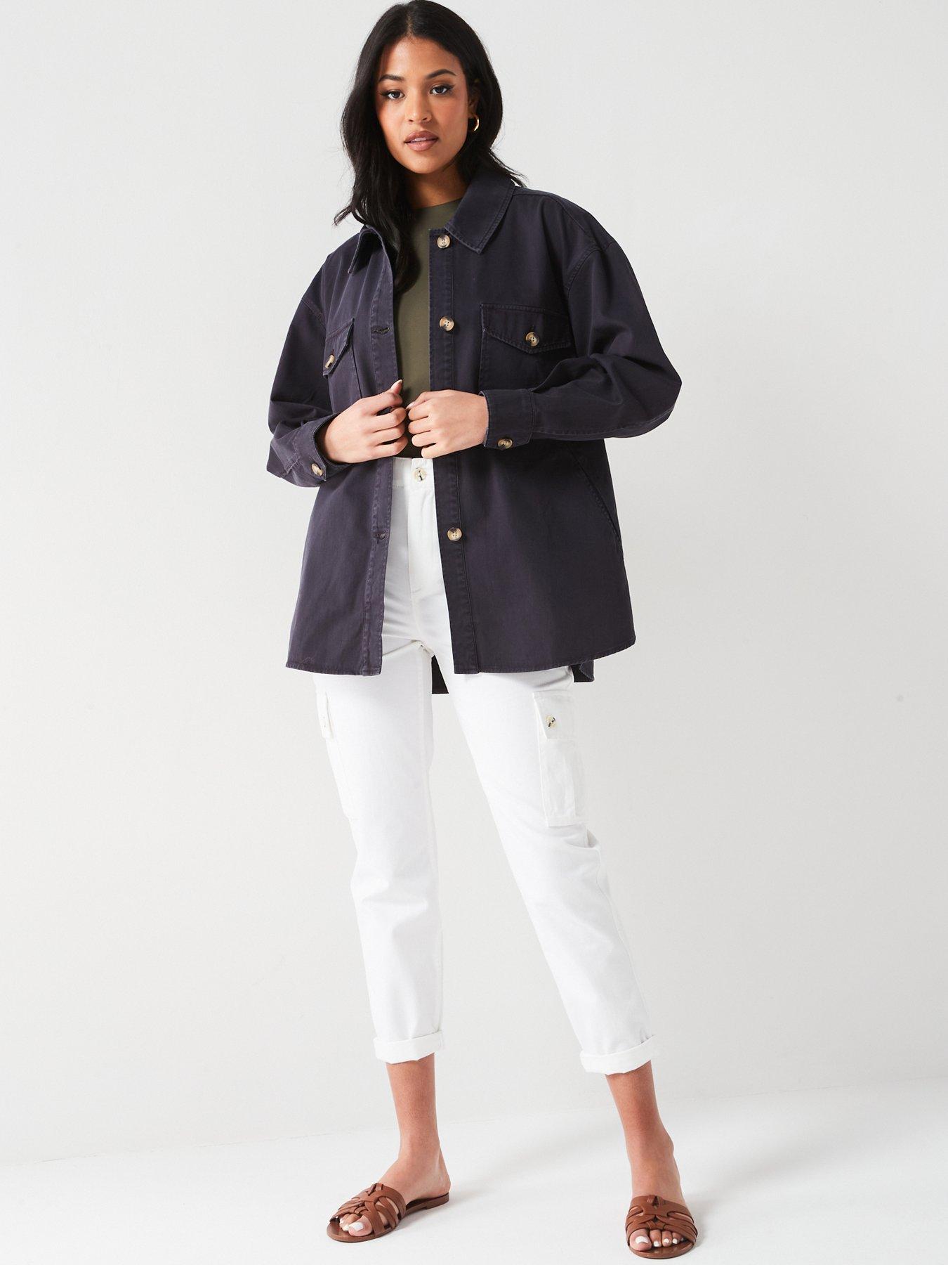 V by Very Short Washed Cotton Jacket - Navy | Very