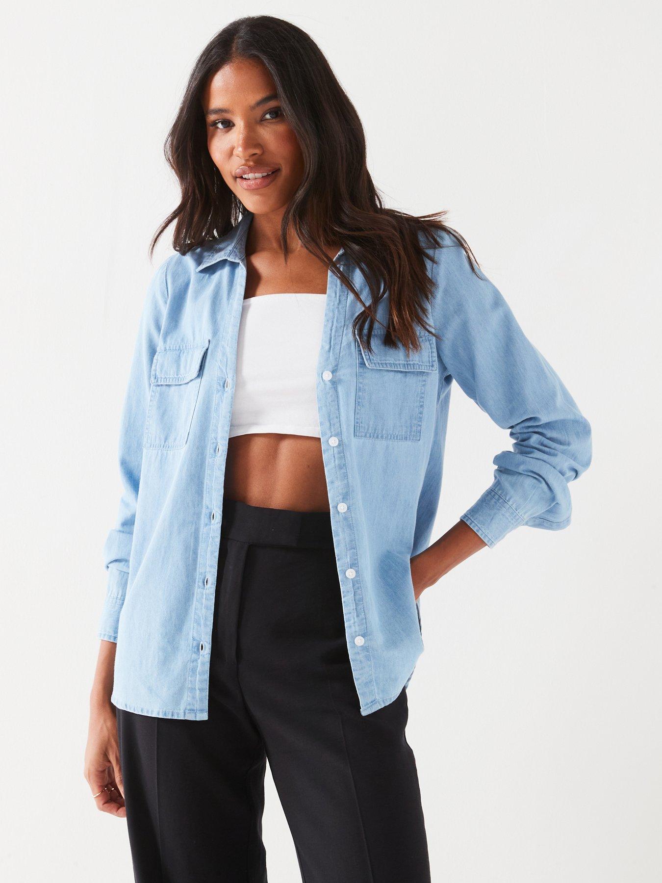 V by Very Open Collar Denim Shirt | Very