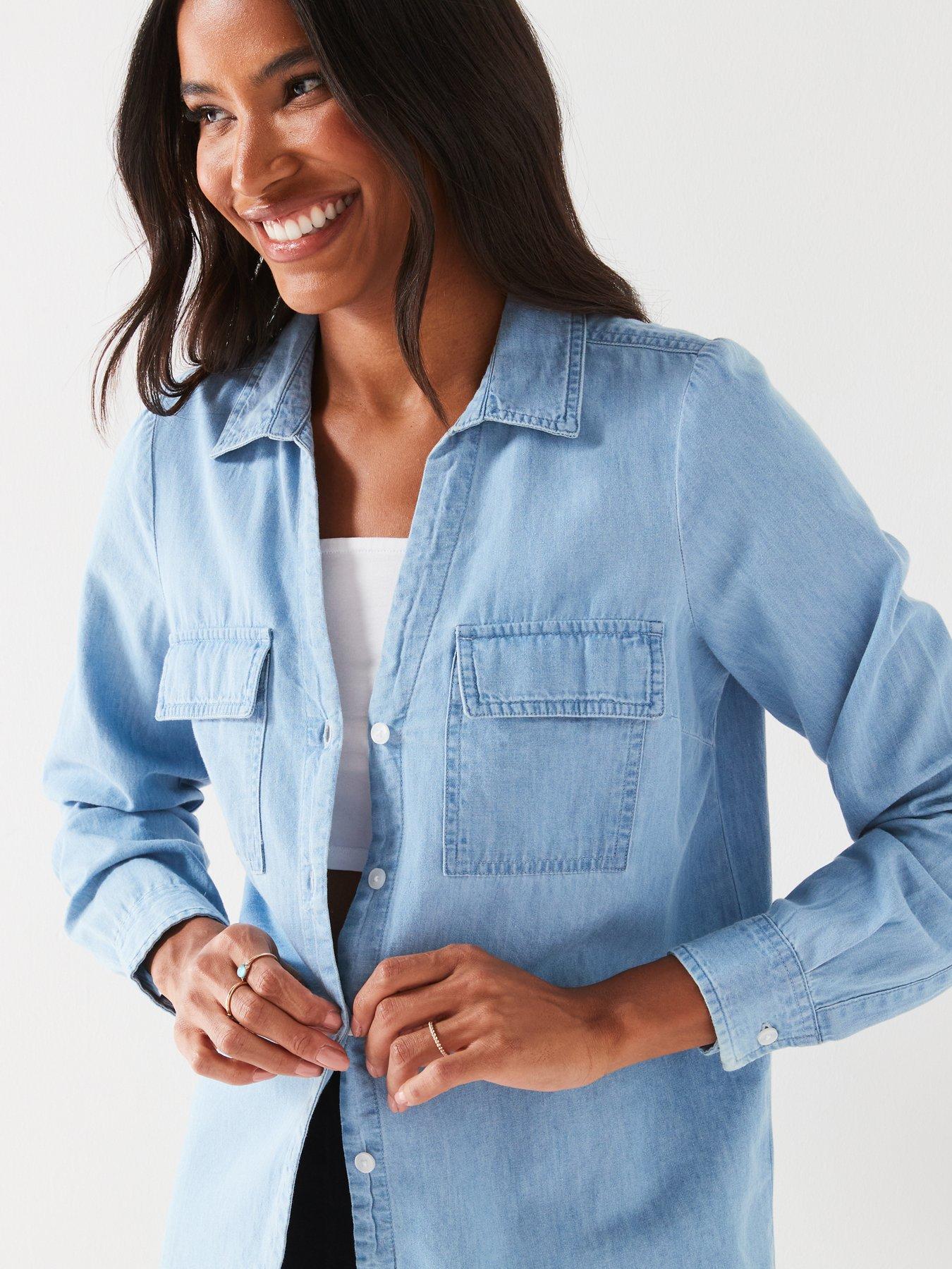 V by Very Open Collar Denim Shirt | Very
