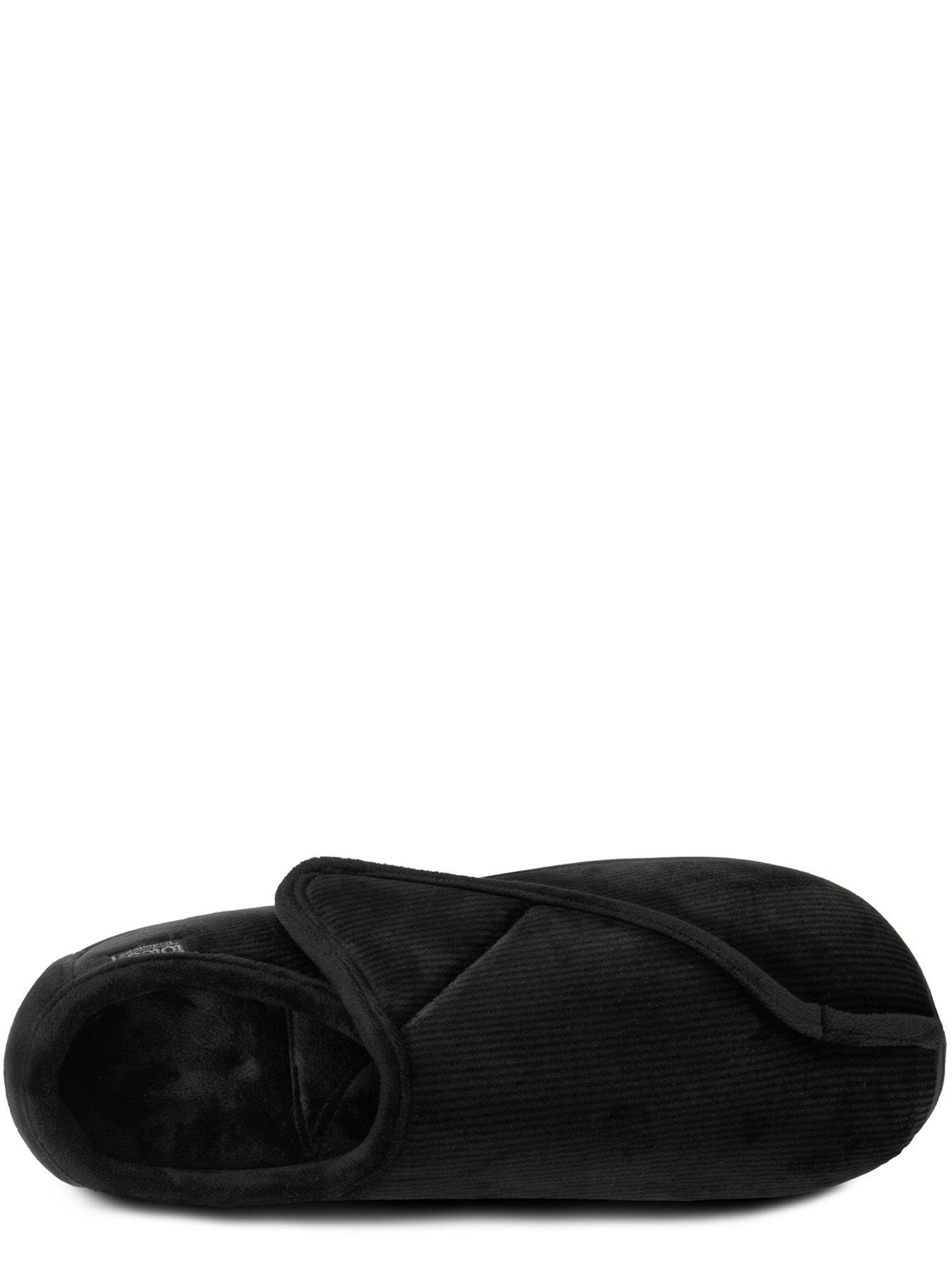 Isotoner Velour Closed Back W Velcro Opening Slipper Black