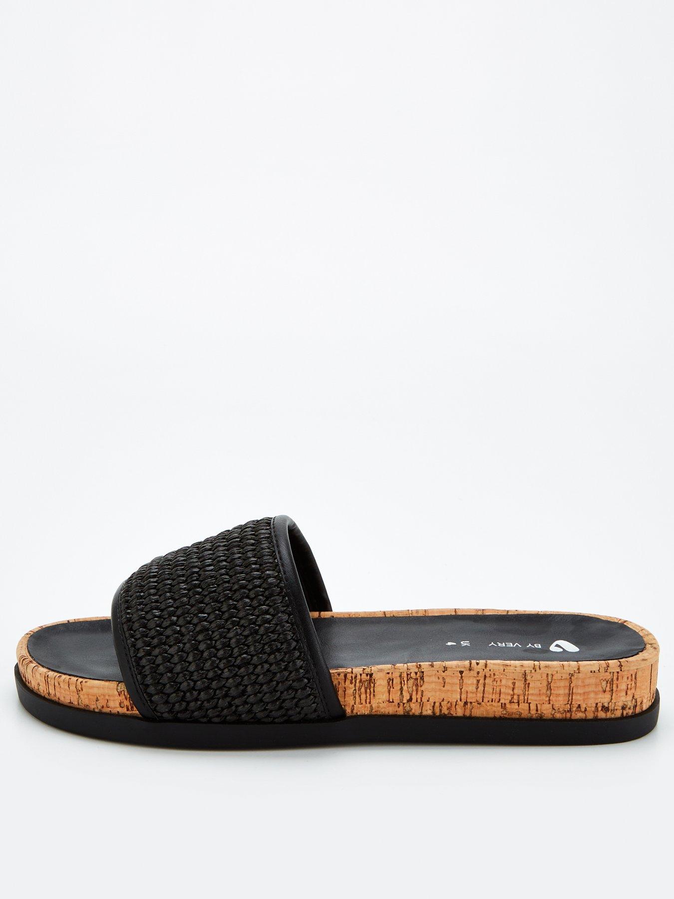V by Very Raffia Cork Slider - Black | Very