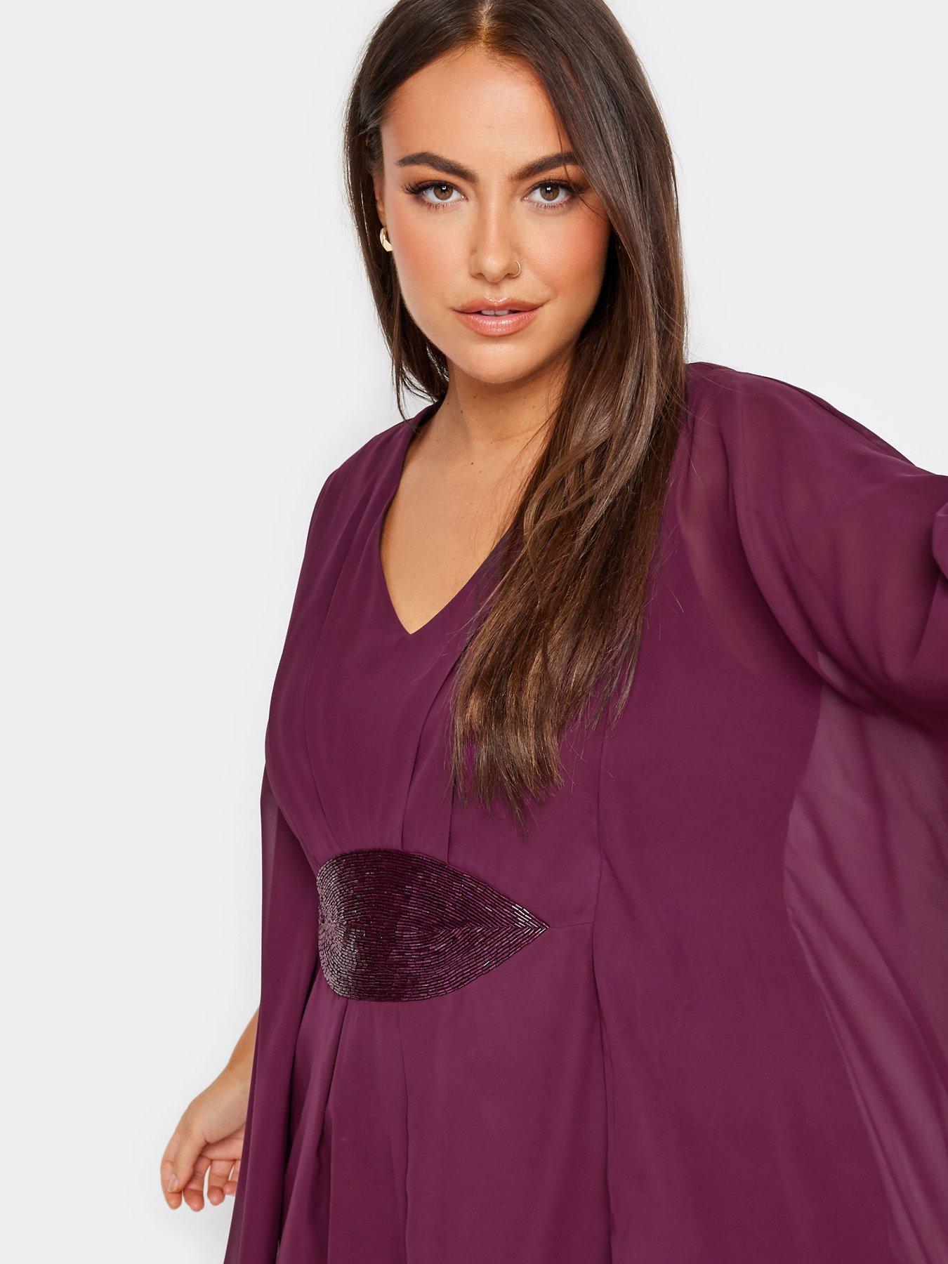 Yours Luxe Embellished Waist Cape Top - Purple | Very.co.uk