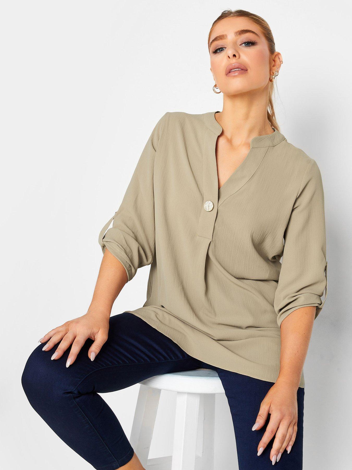 M&Co Statement Button Tab Sleeve Shirt - Brown | Very