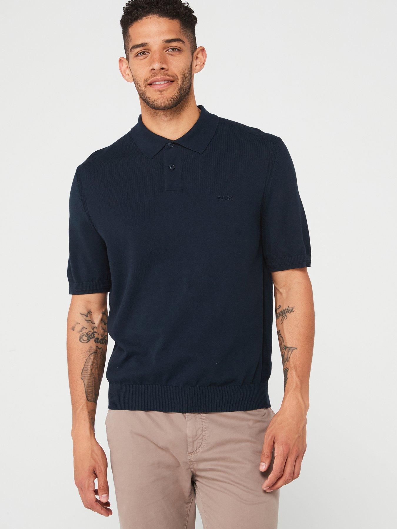 BOSS Asac Knitted Polo Shirt - Dark Blue | Very