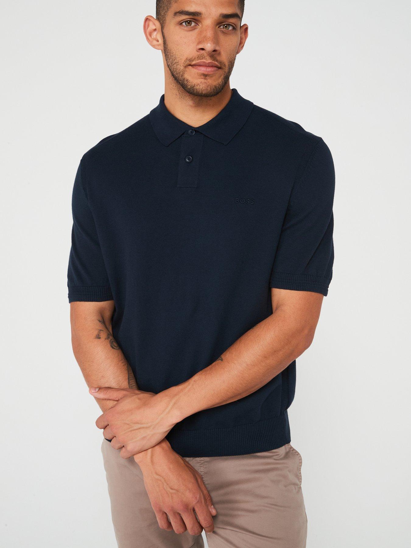 BOSS Asac Knitted Polo Shirt - Dark Blue | Very