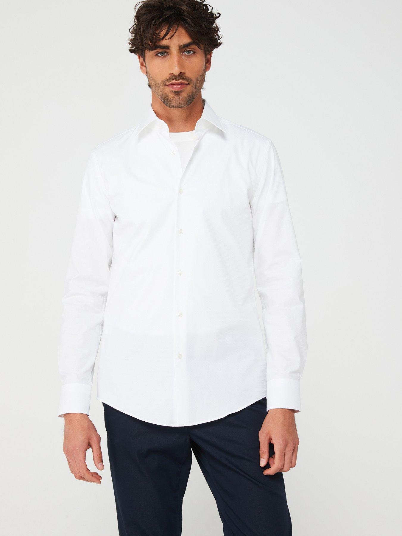 BOSS Hank Kent Slim Fit Long Sleeve Shirt - White | Very