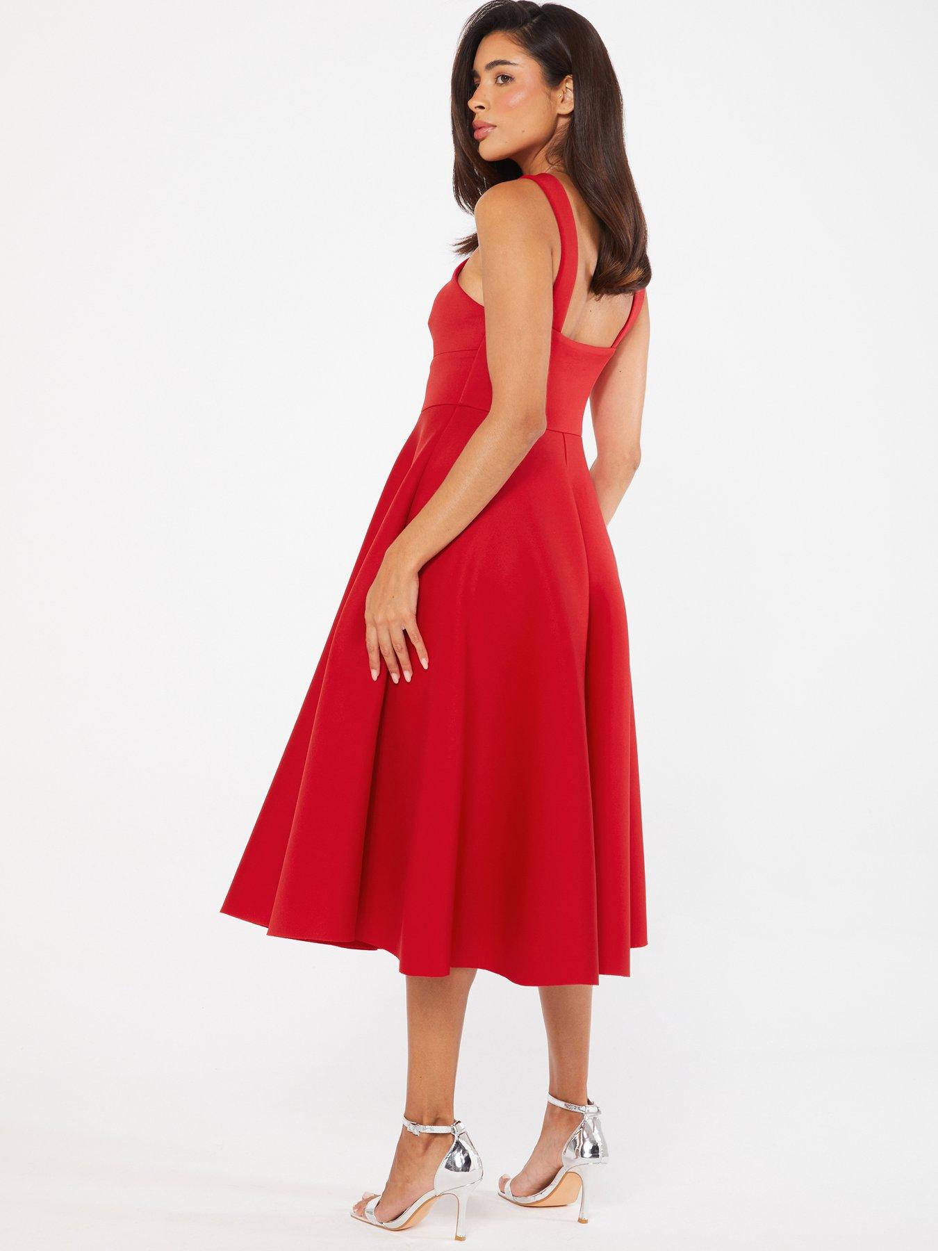 Quiz Red Cross Front Skater Dress | very.co.uk