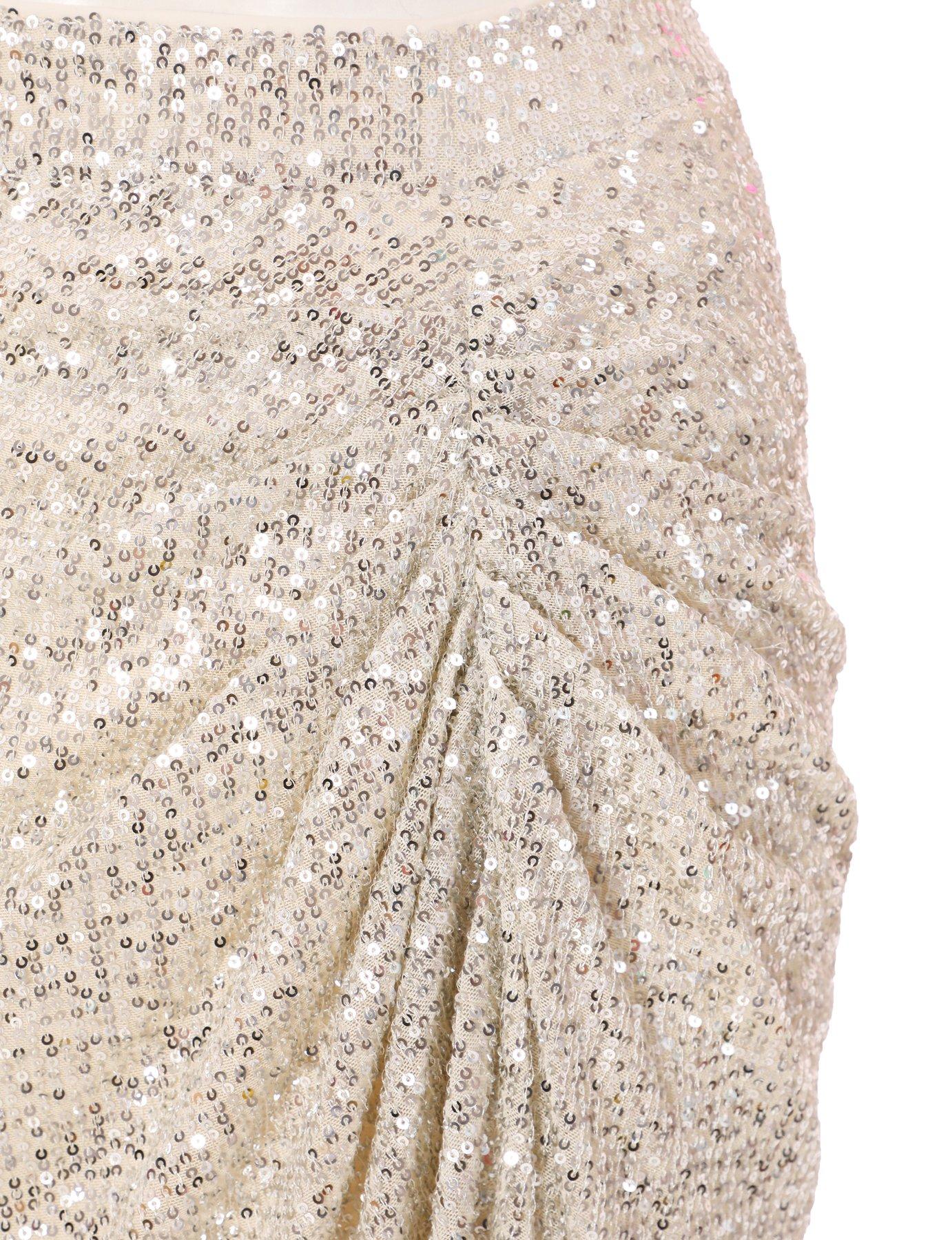 Quiz Petite Champagne Sequin Ruched Midi Skirt | Very