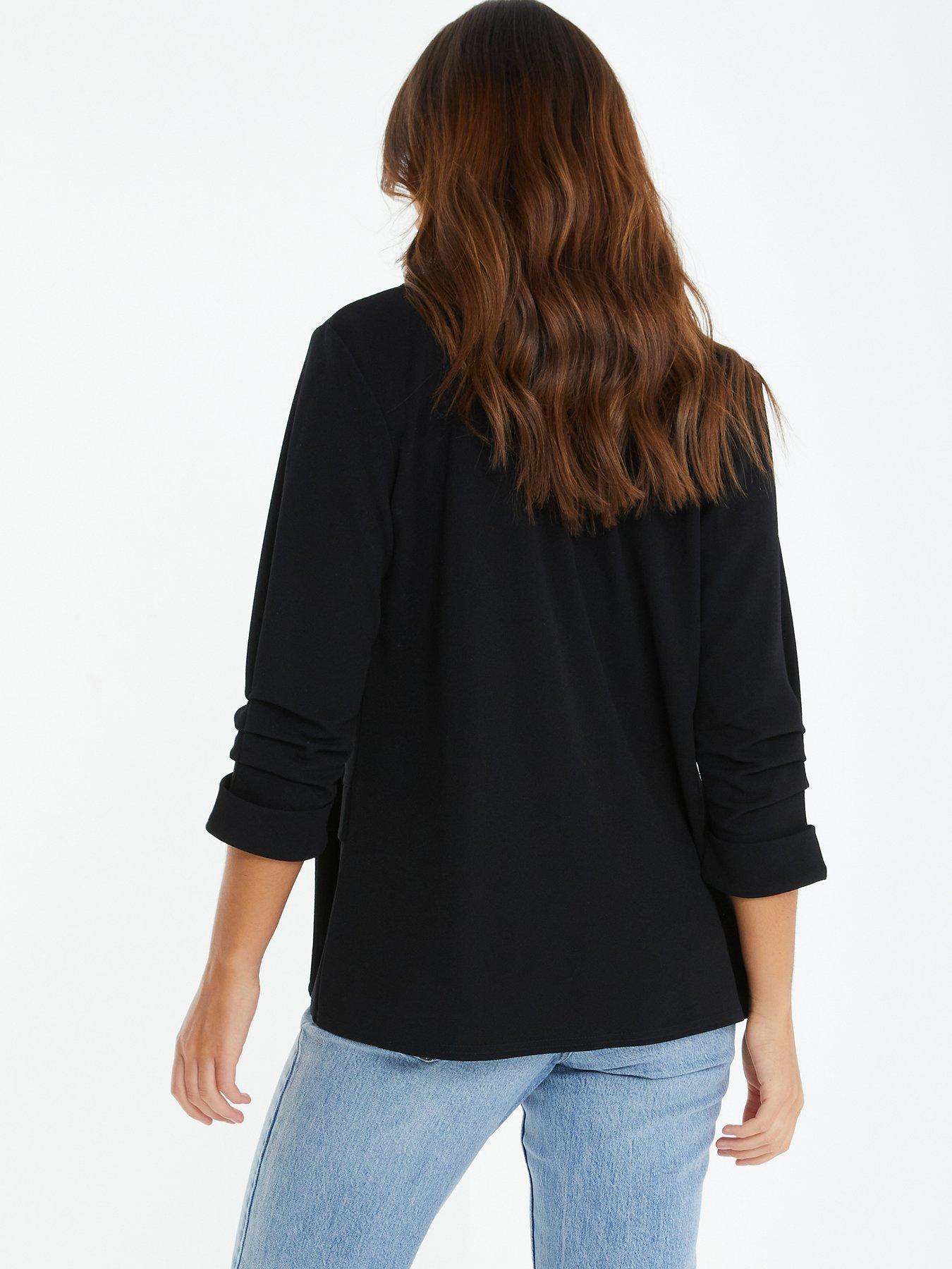Quiz Ruched Sleeve Blazer - Black | Very