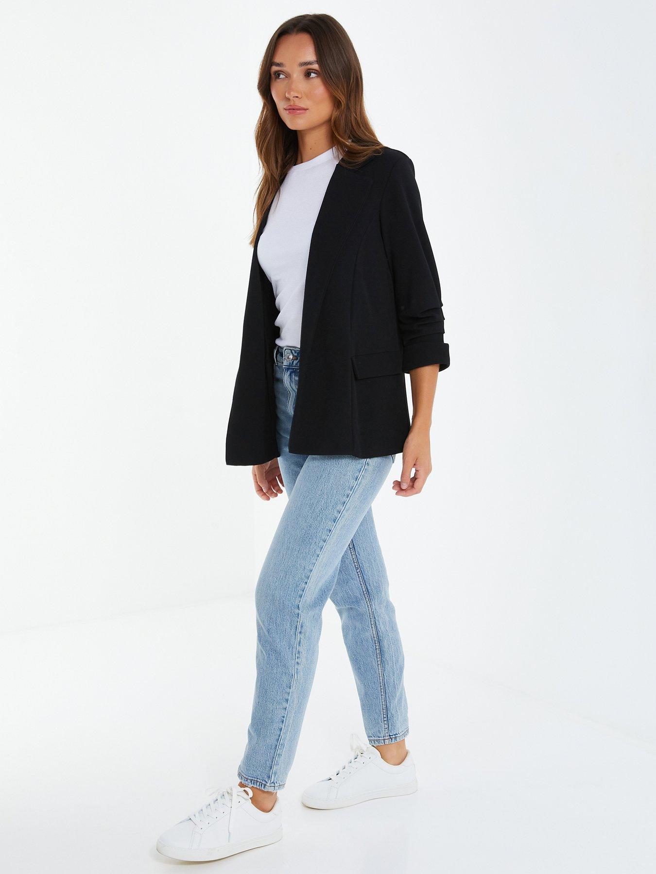 Quiz Ruched Sleeve Blazer - Black | Very