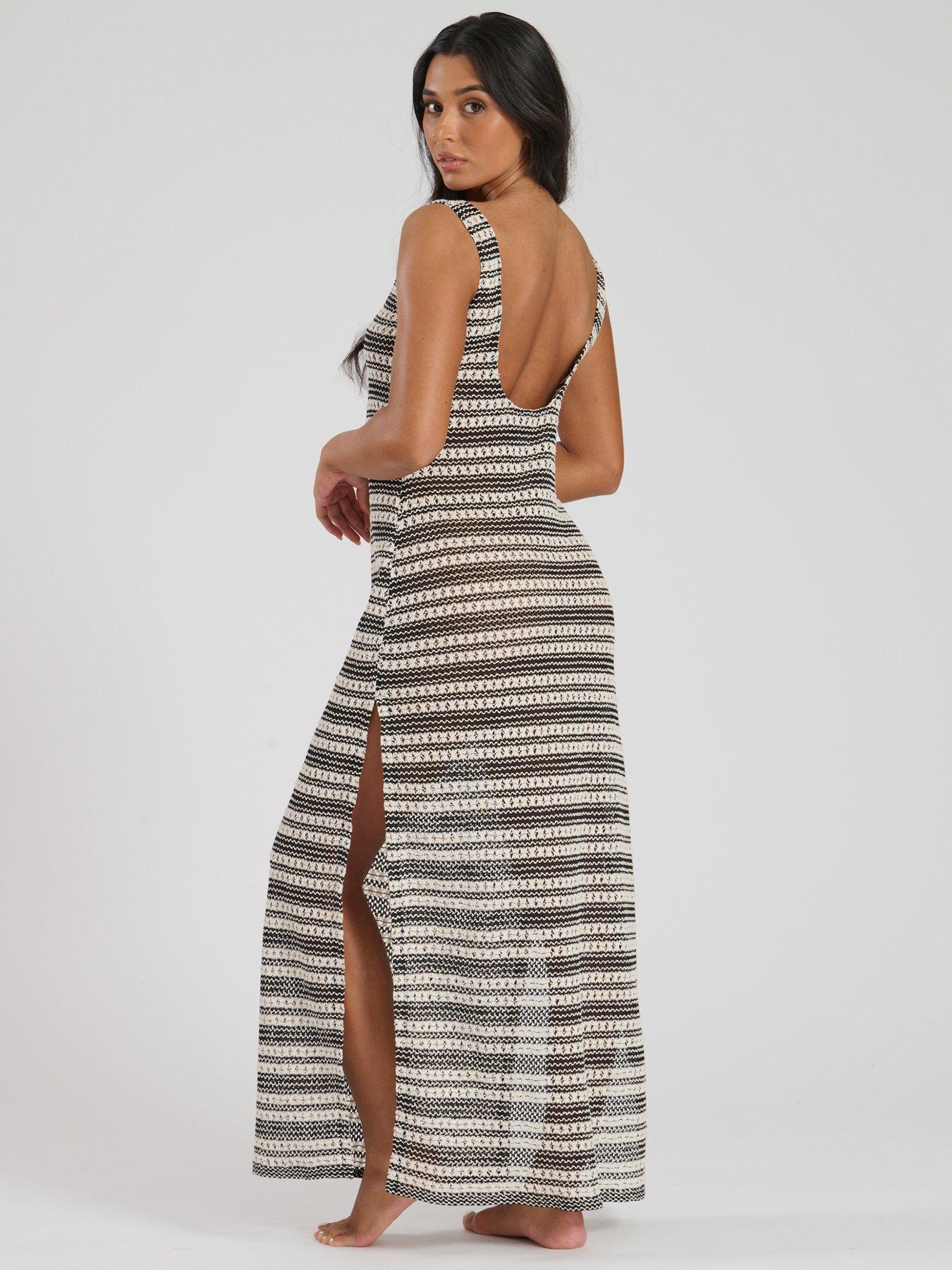 South Beach Monochrome Crochet Stripe Maxi Beach Dress | Very