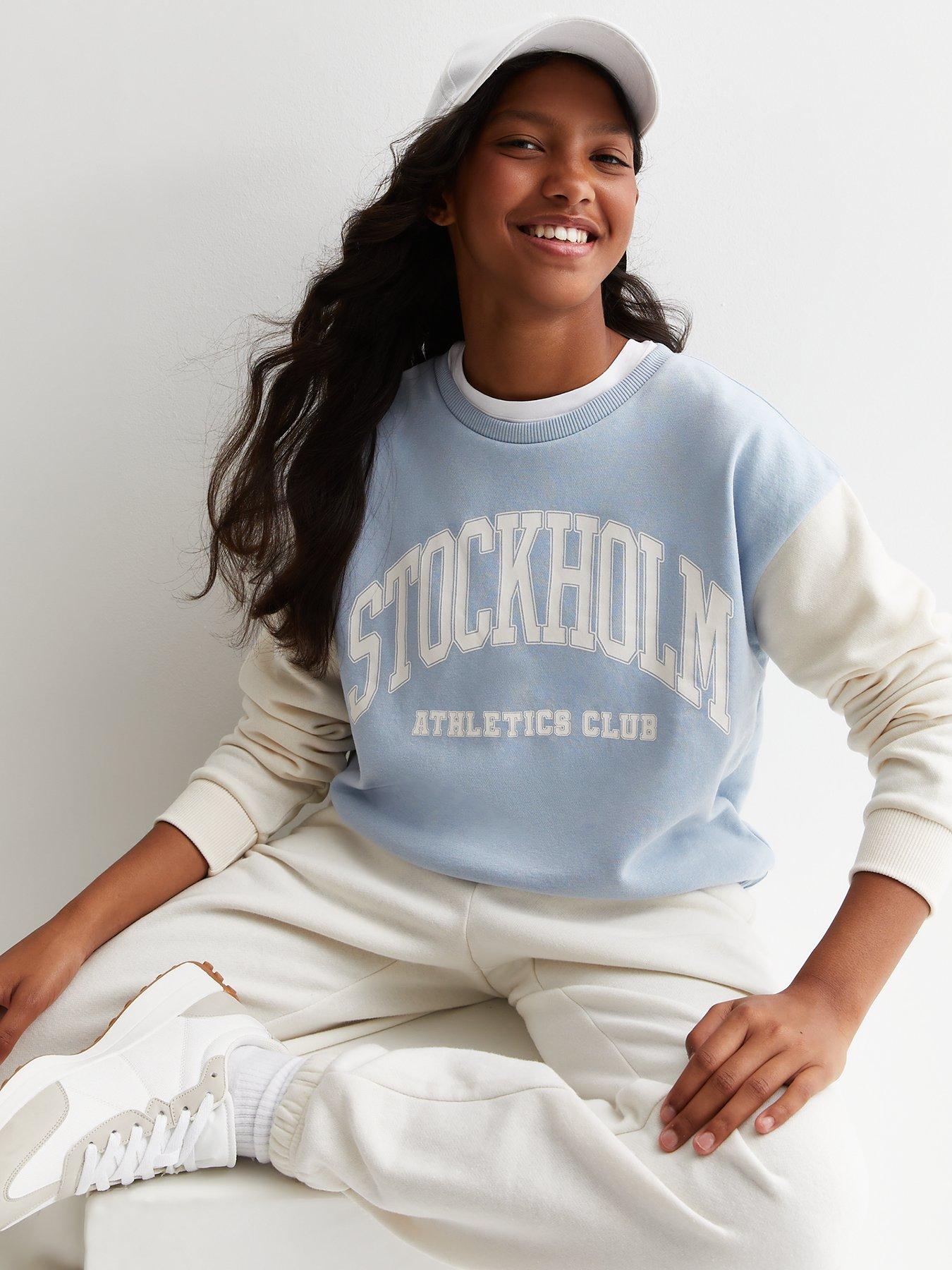 New Look 915 Girls Stockholm Logo Colourblock Sweatshirt - Light Blue ...