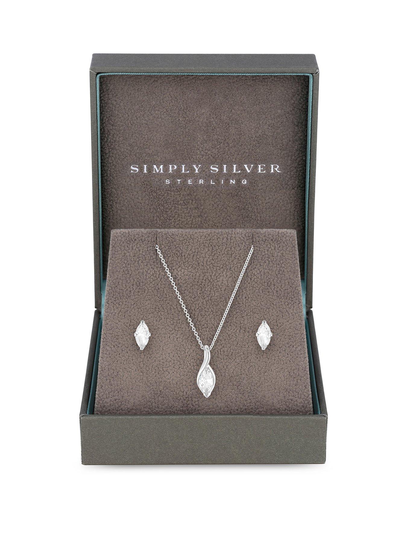 Sterling Silver 925 Marquisse Navette Set Gift Boxed