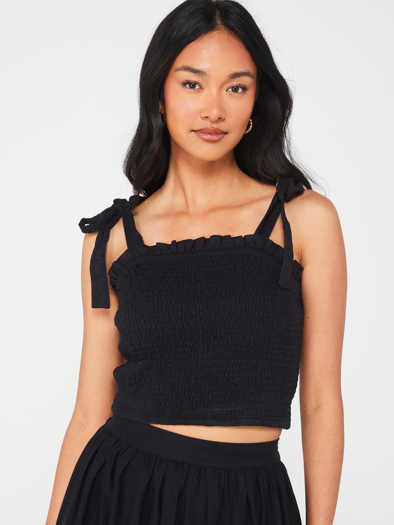 V by Very Strappy Broidery Co-Ord Top - Black | Very