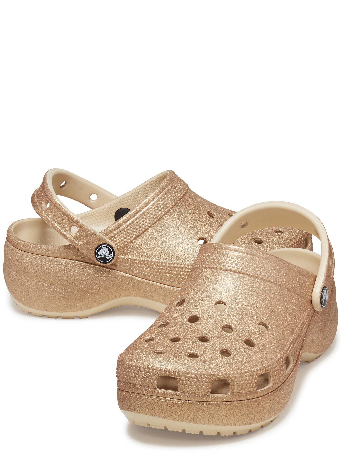 Crocs Classic Platform Glitter Clog Wedge - Shitake Brown | Very.co.uk