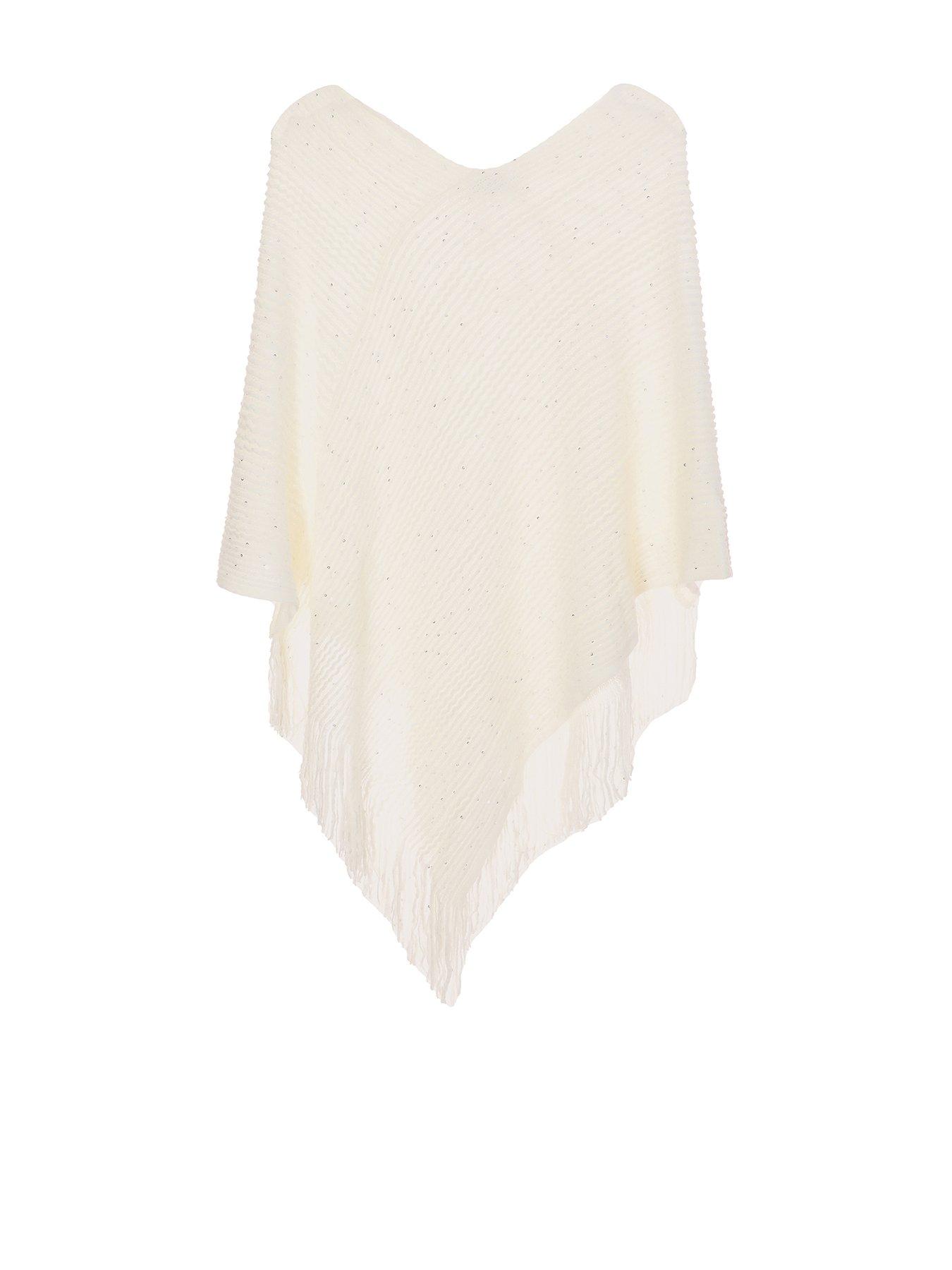 Quiz Cream Sequin Fine Knit Poncho | Very
