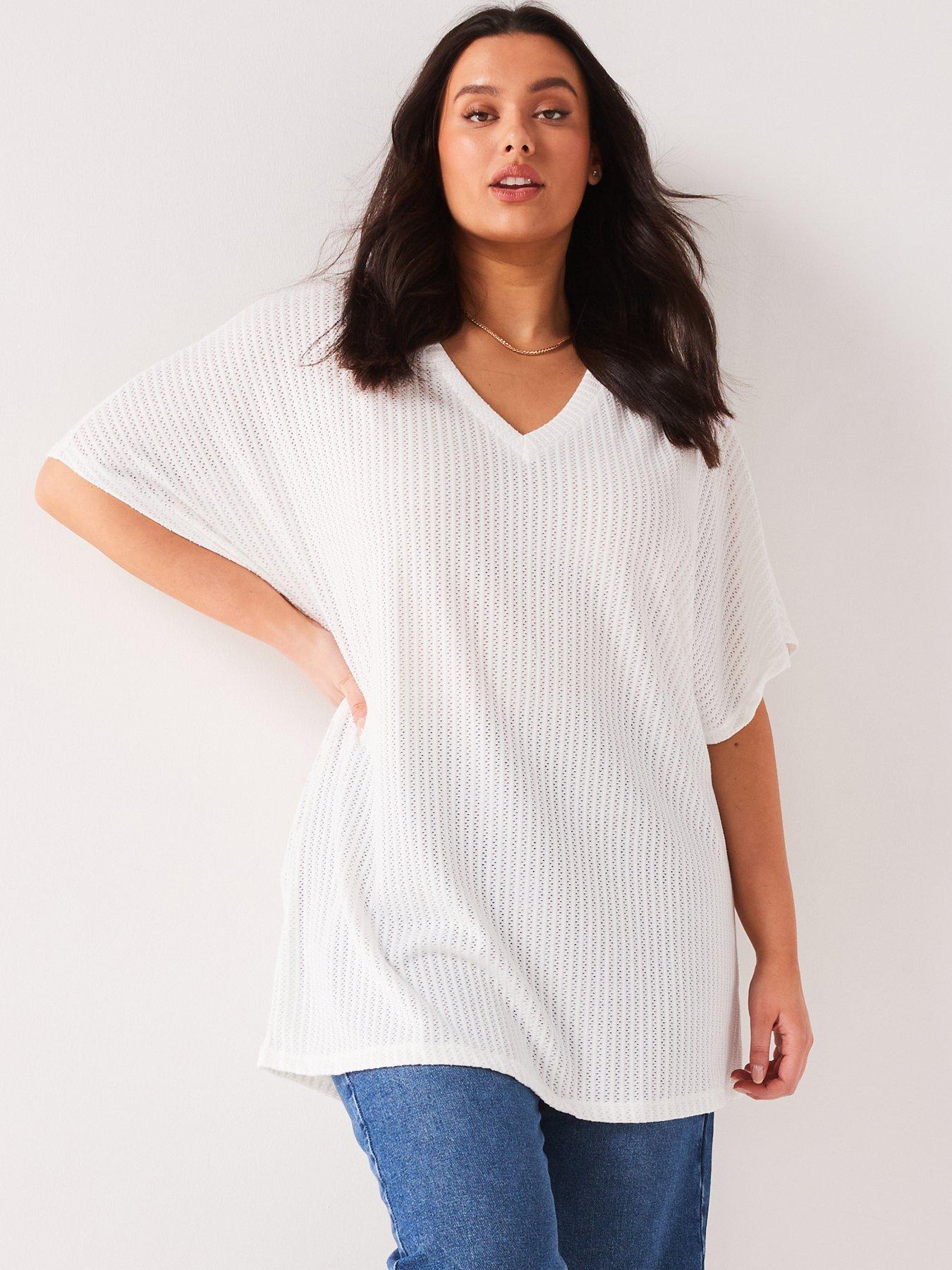 V by Very Curve V Neck Lace Longline Top | Very