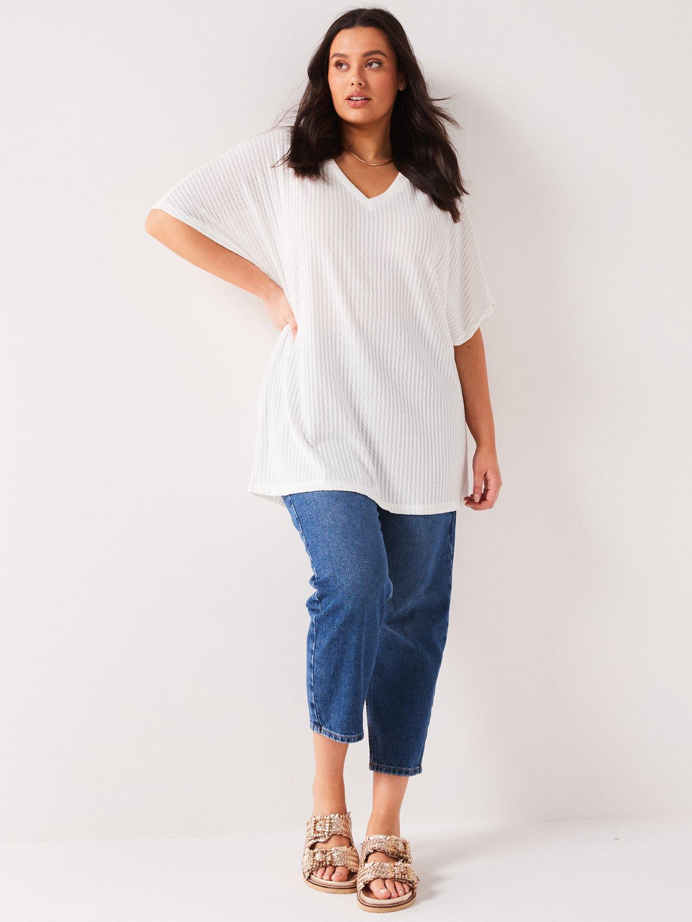 V by Very Curve V Neck Lace Longline Top | Very