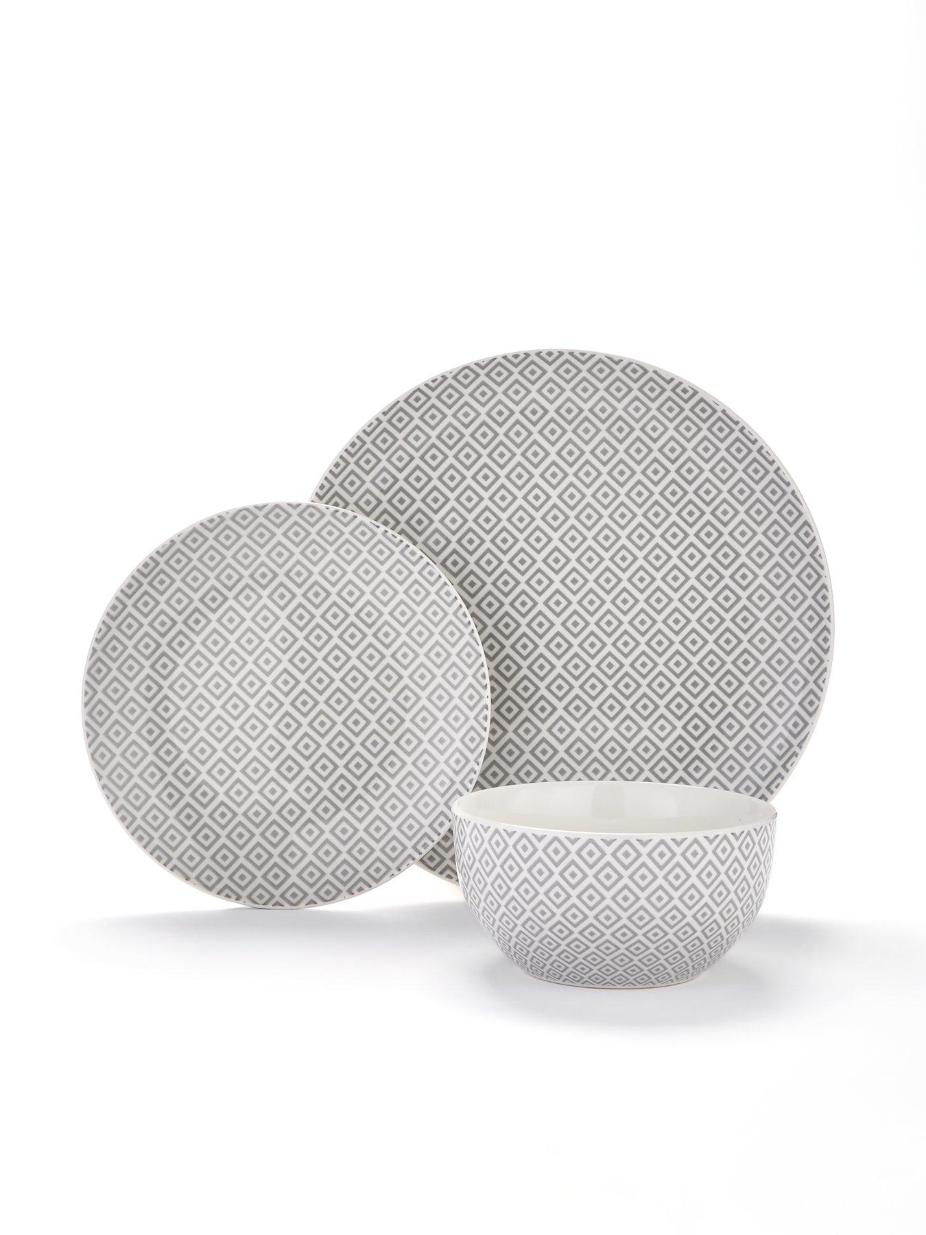Very Home Geo 12-Piece Dinner Set in Grey | Very