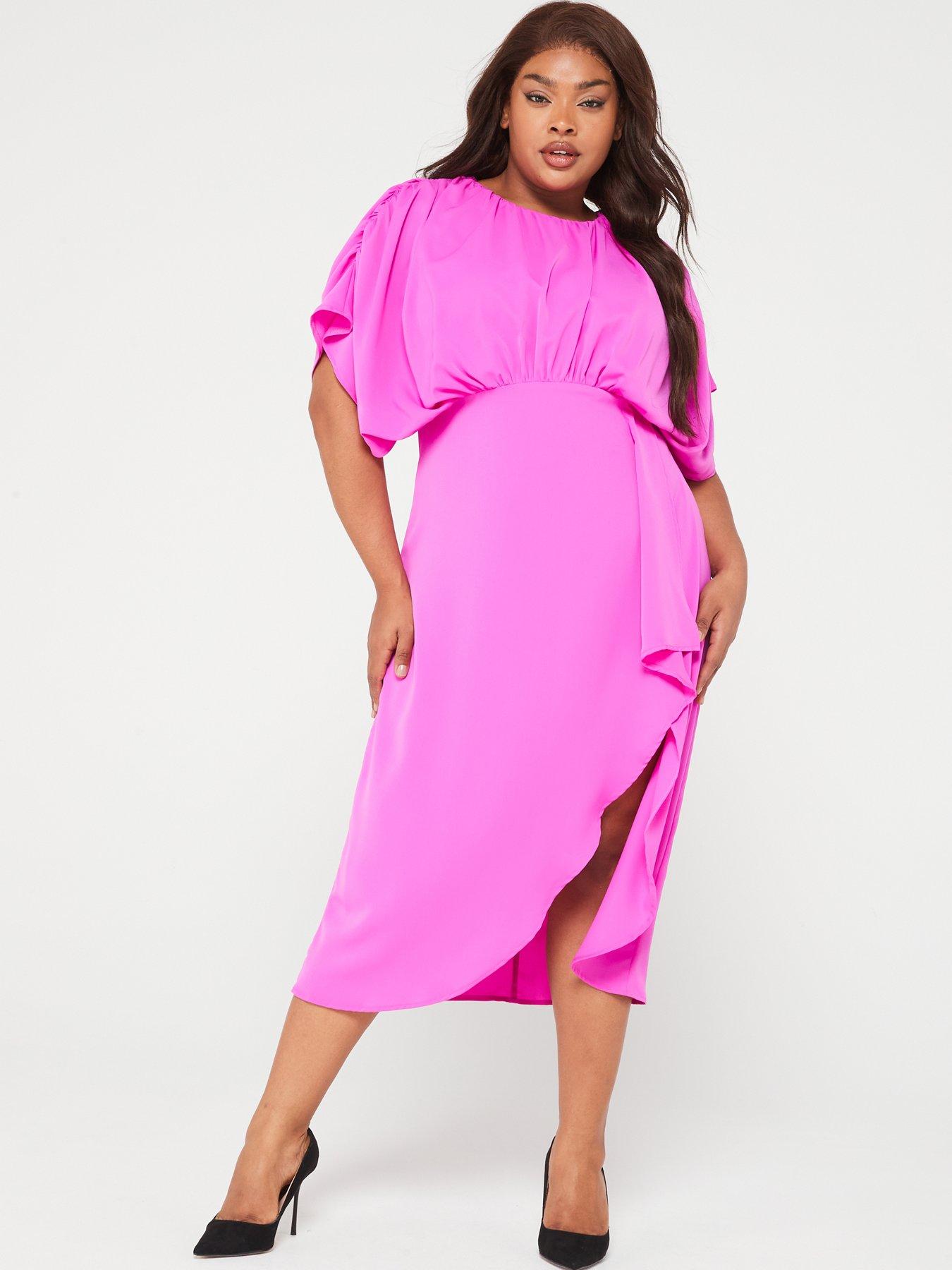 AX PARIS CURVE Cinched Midi Dress - Hot Pink | Very