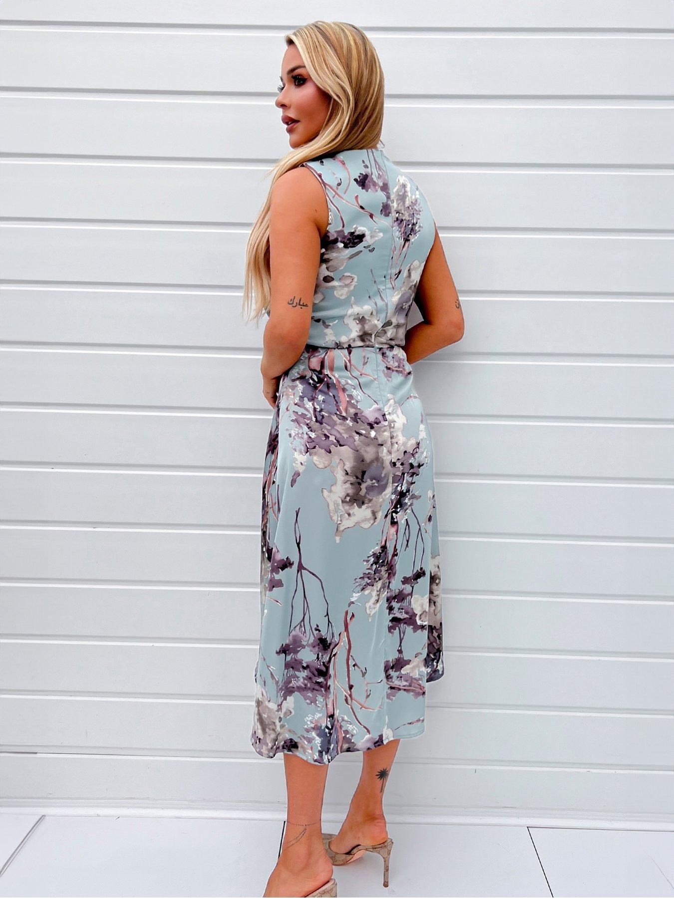 Ax Paris Satin Floral Sleeveless Midi Dress Blue Very