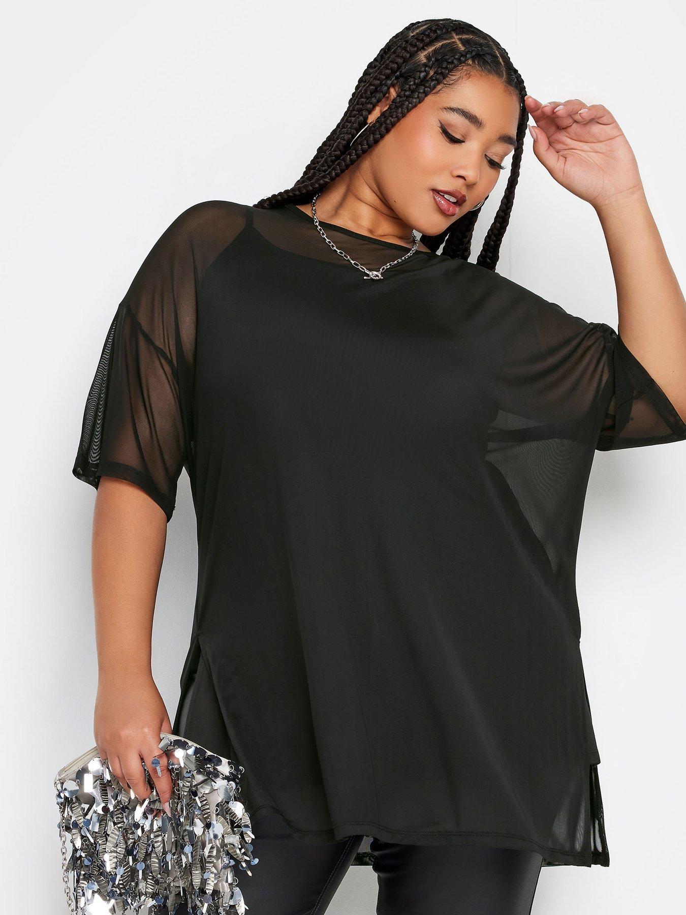Yours Oversize Side Split Mesh Top Black | Very