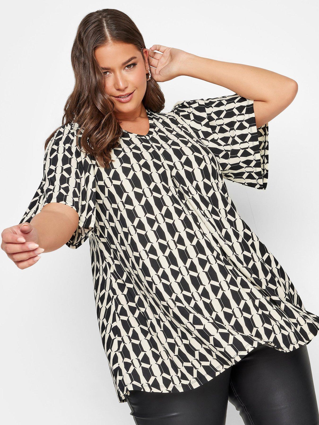 Yours Geometric Pleat Angel Sleeve Top - White | Very