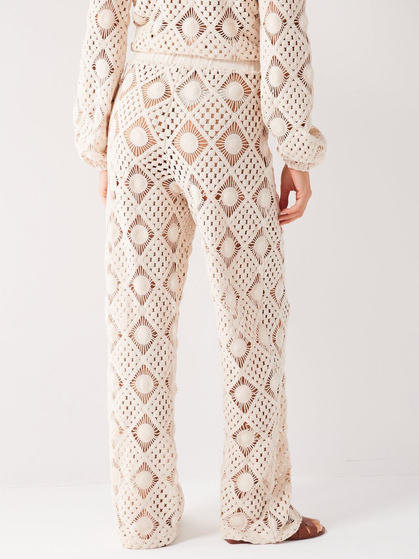 V by Very Open Crochet Trouser Co-Ord - Cream | Very