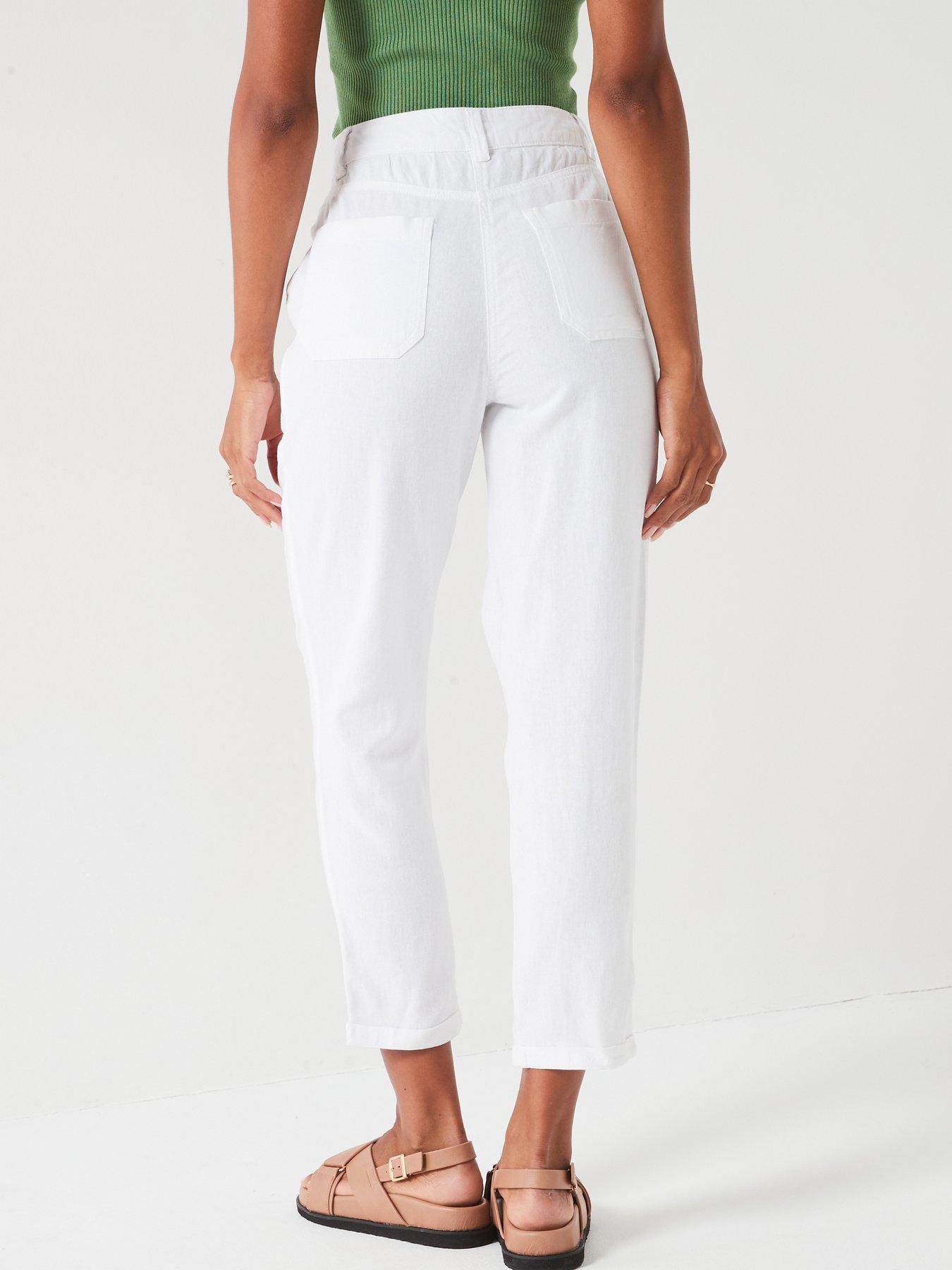 V by Very Linen Blend Straight Leg Trouser - White | Very