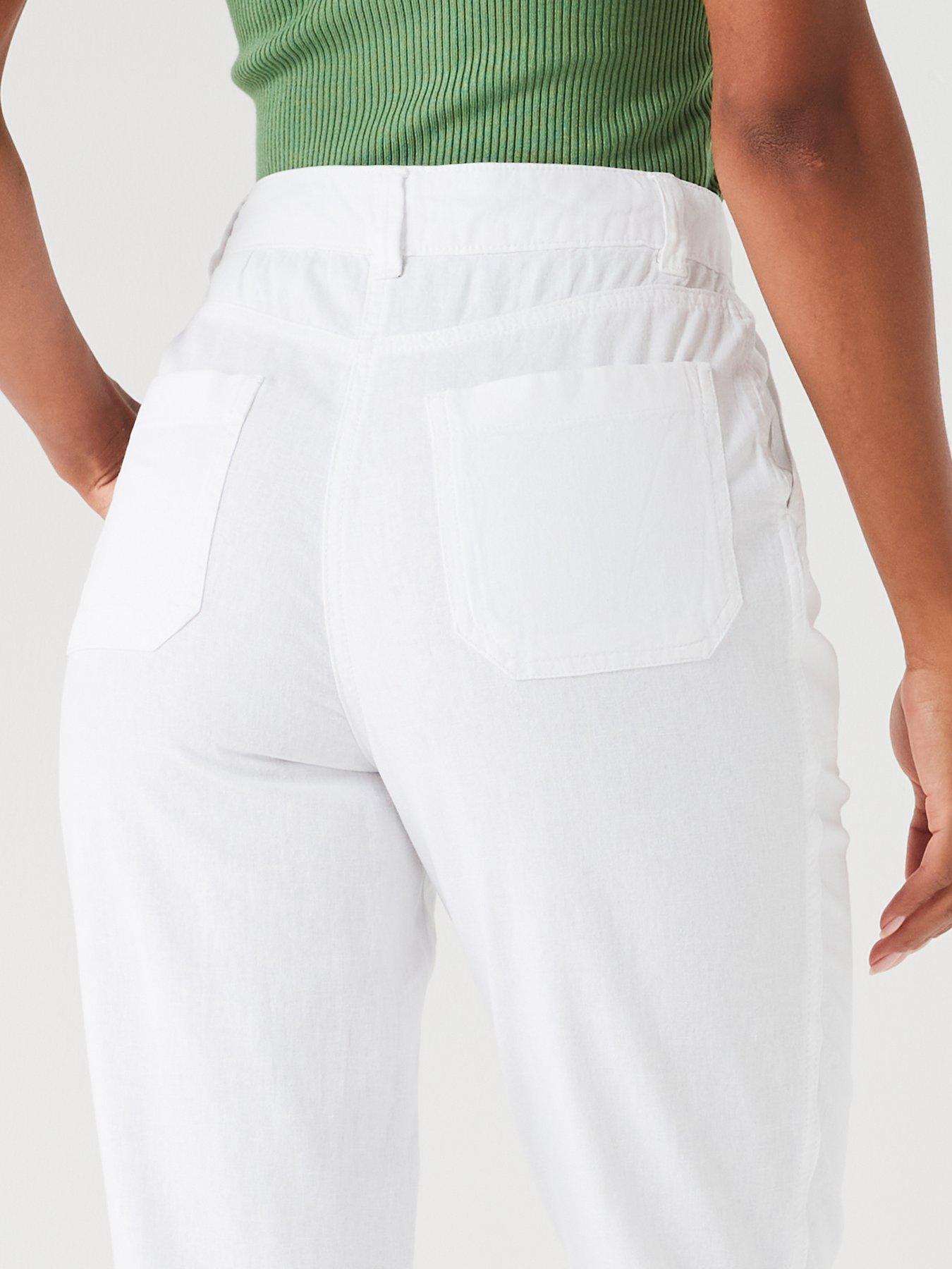 V by Very Linen Blend Straight Leg Trouser - White | Very