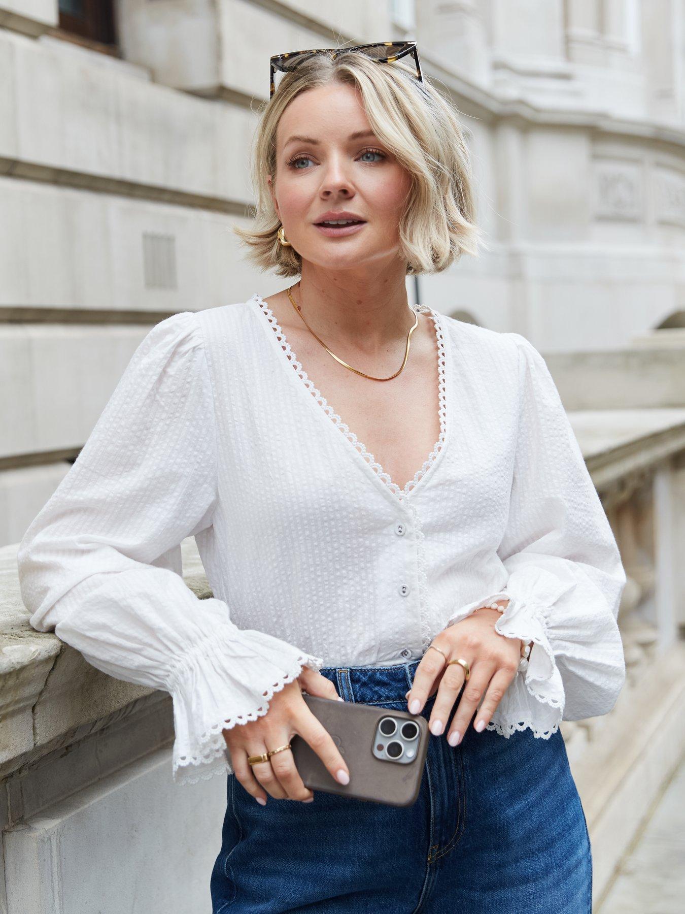 V by Very X Laura Byrnes Seersucker Button Through Blouse - White | Very