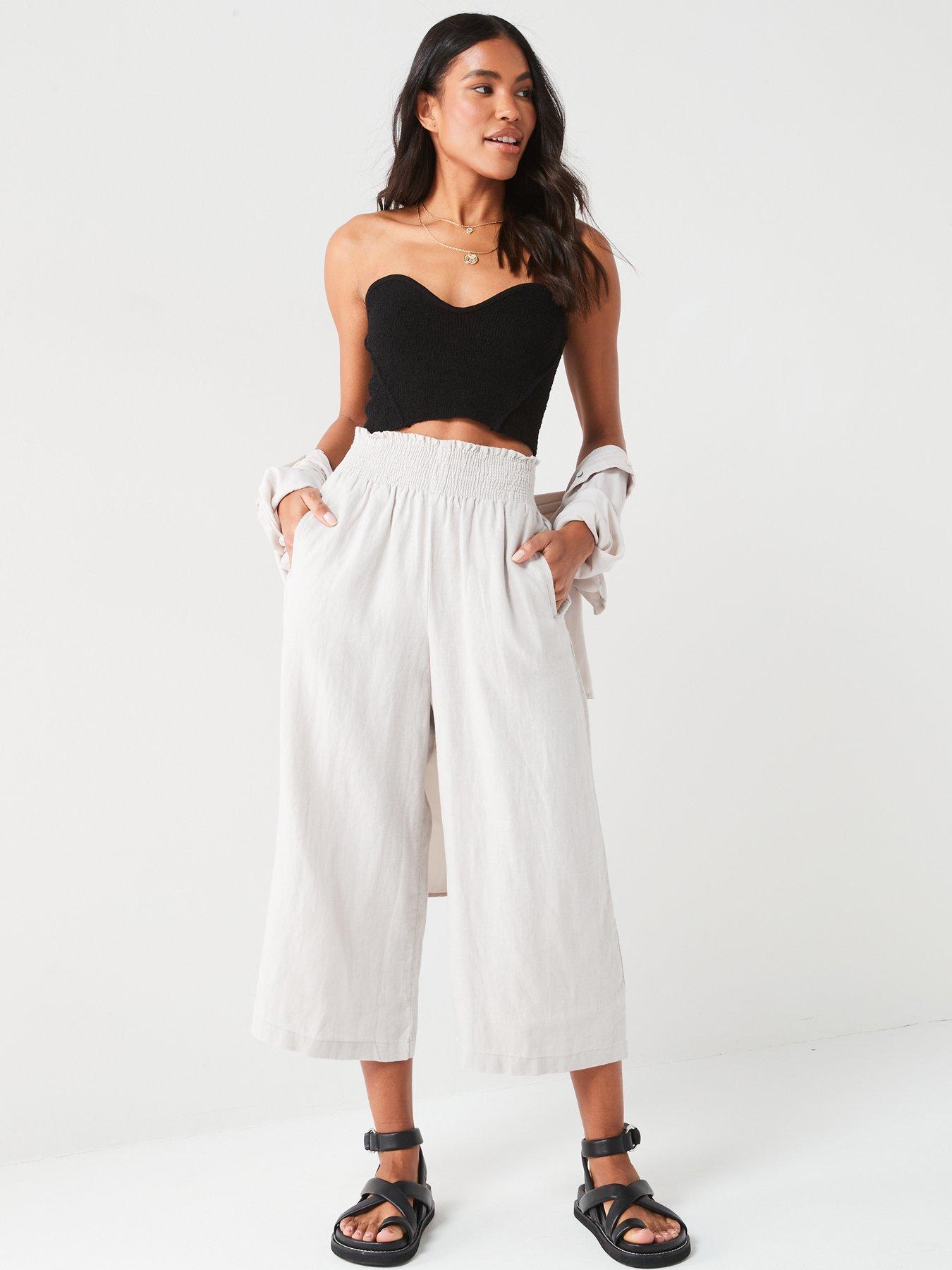 V by Very Premium Pure Linen Wide Leg Trousers - Natural | Very