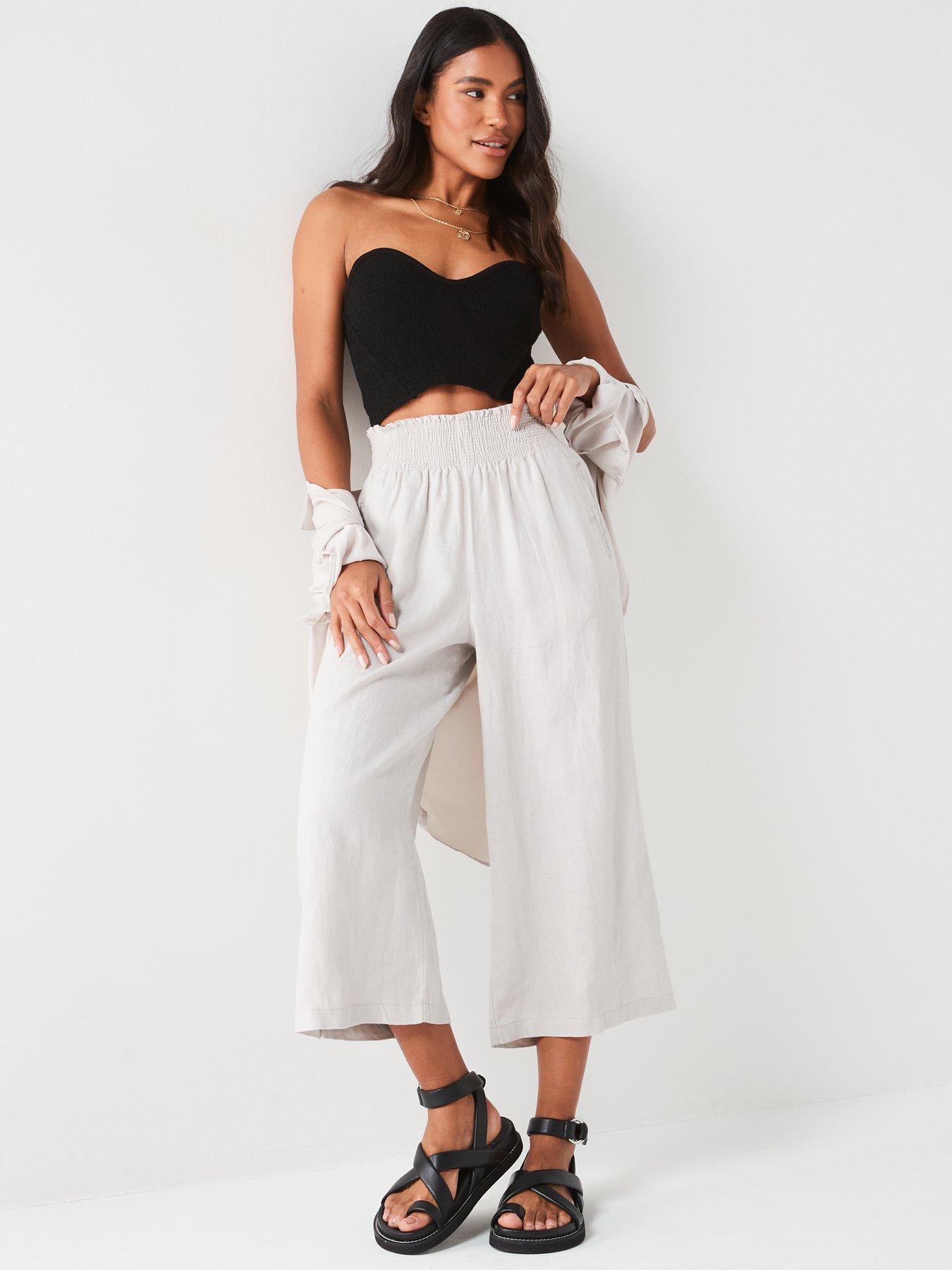 V by Very Premium Pure Linen Wide Leg Trousers - Natural | Very