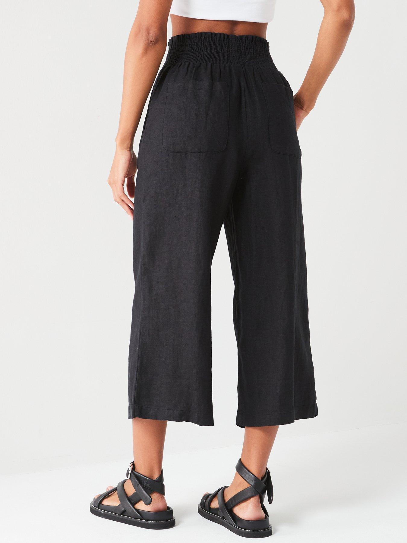 V by Very Premium Pure Linen Wide Leg Trousers - Black | Very