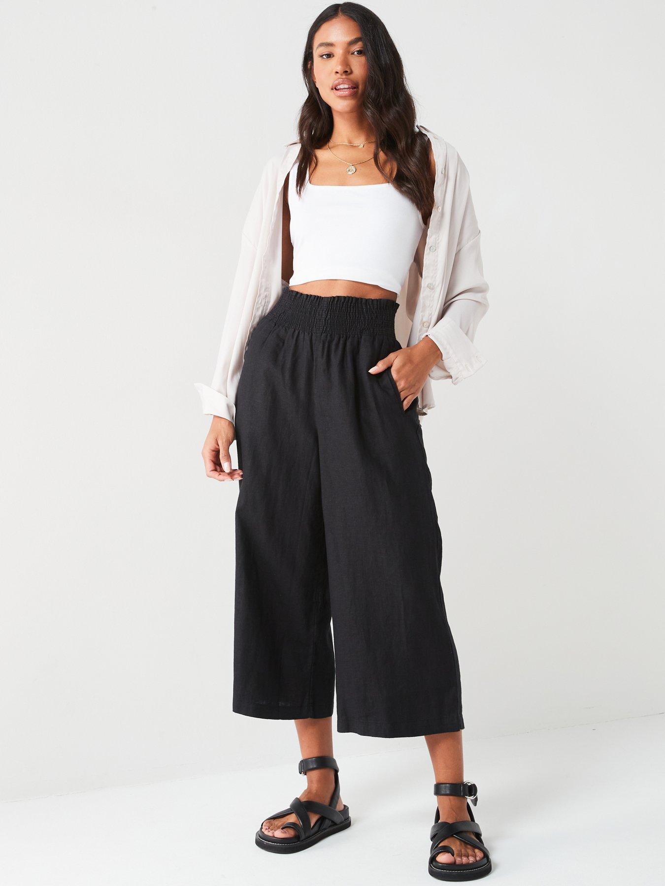 V by Very Premium Pure Linen Wide Leg Trousers - Black | Very