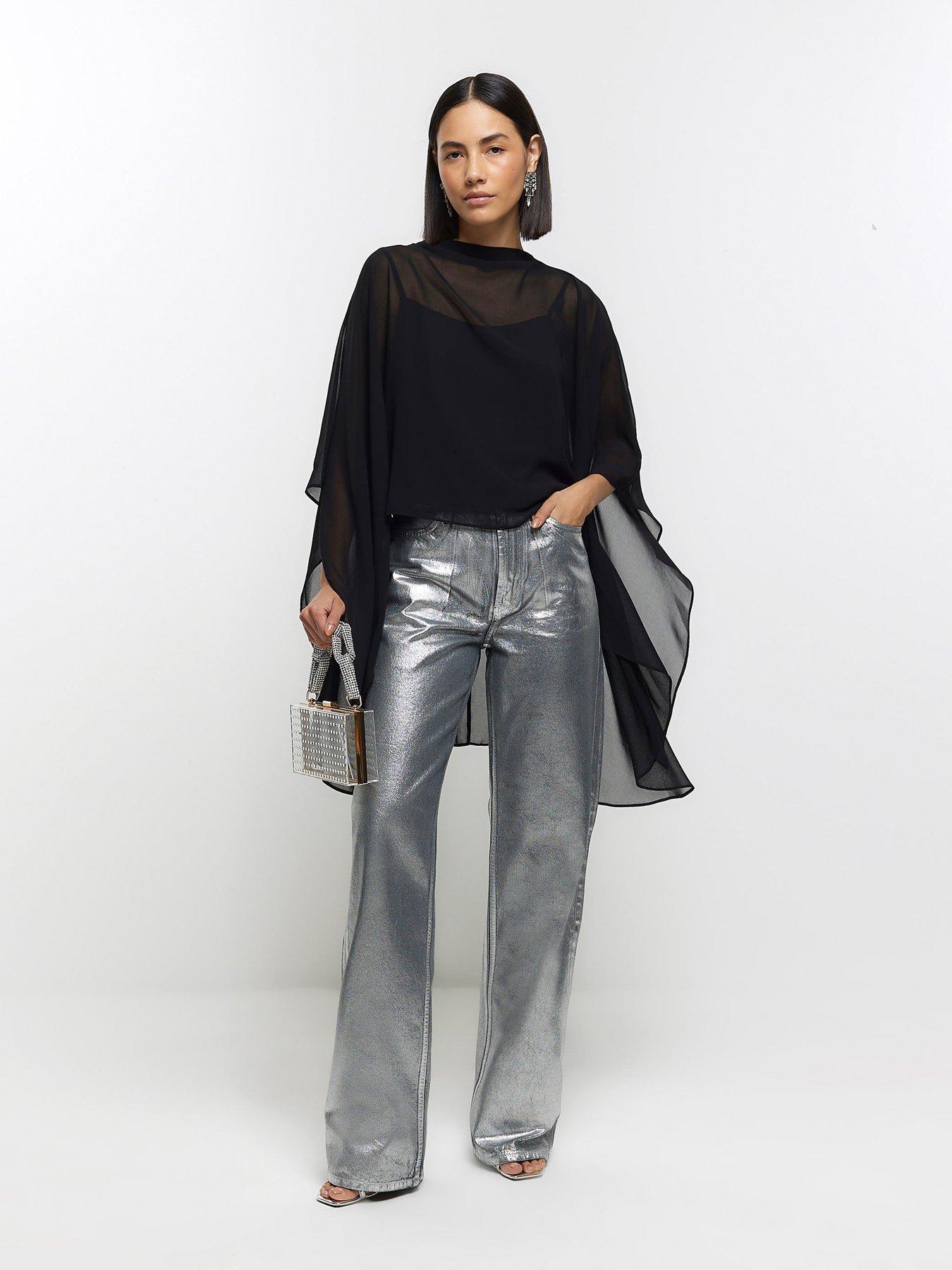 River Island Mesh Cape Top - Black | Very